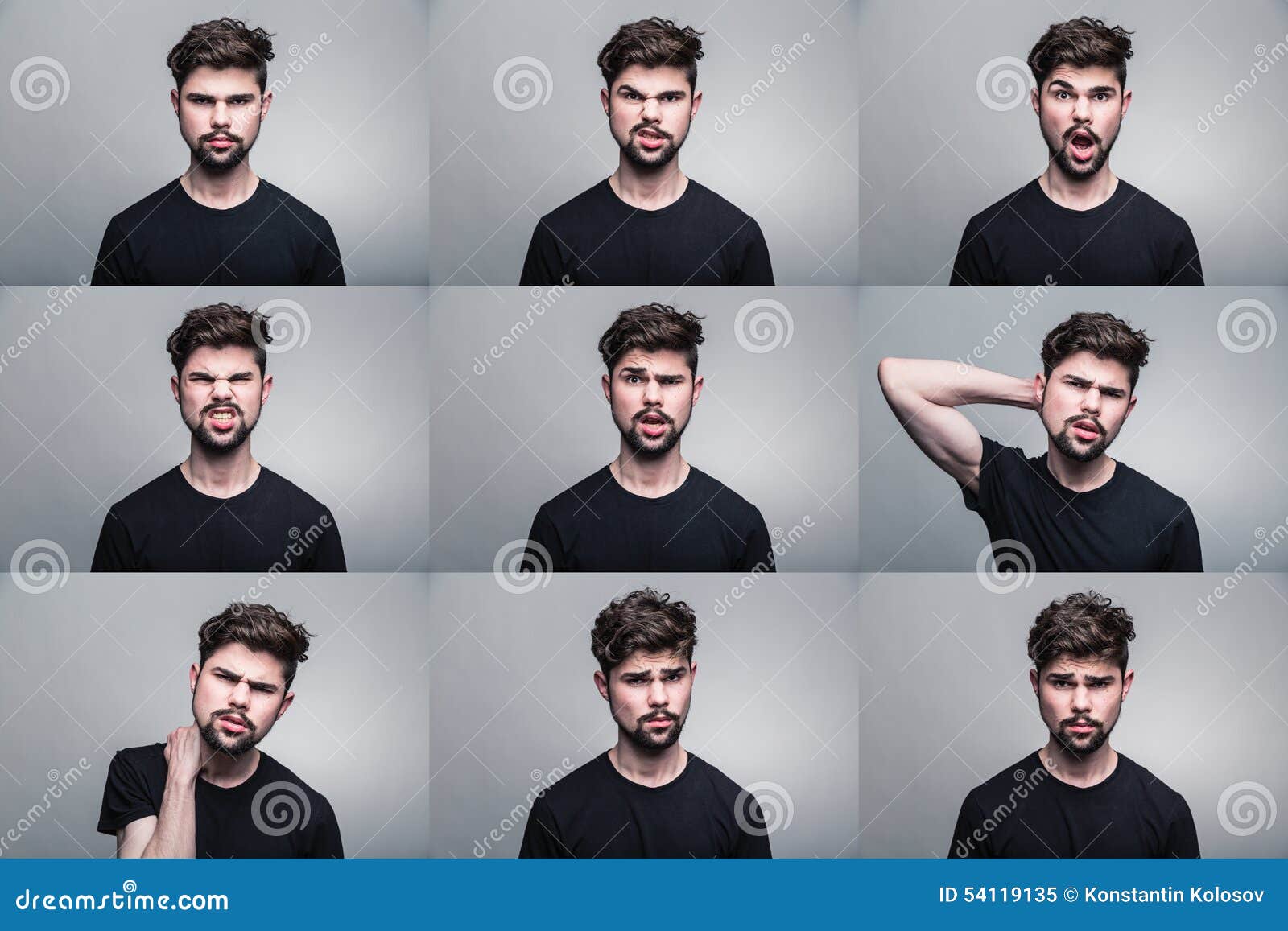 Set of Young Man S Portraits with Different Emotions Stock Image ...