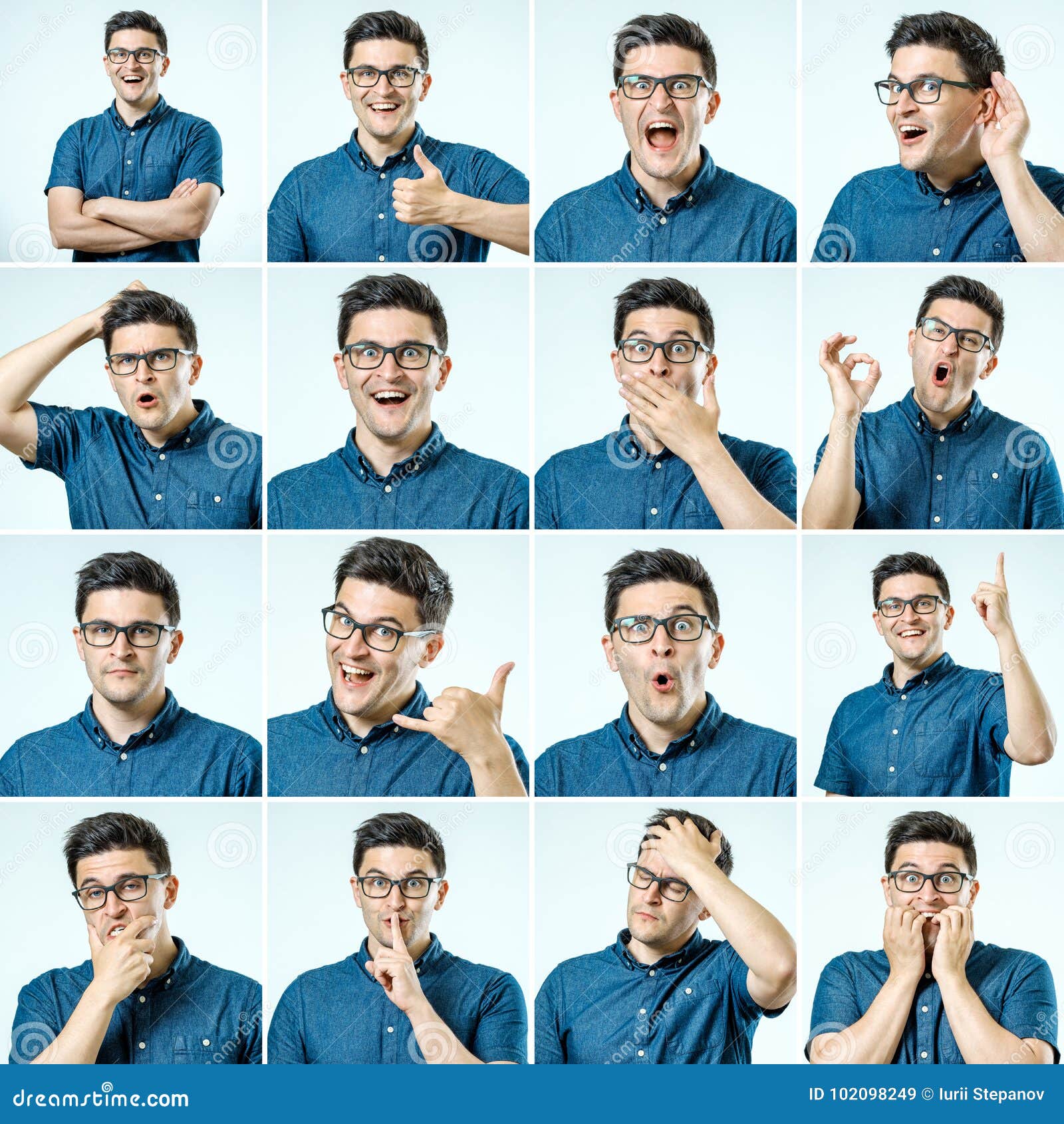 Set of Young Man`s Portraits with Different Emotions and Gesture Stock ... Set of Young Man`s Portraits with Different Emotions and Gesture Stock ...