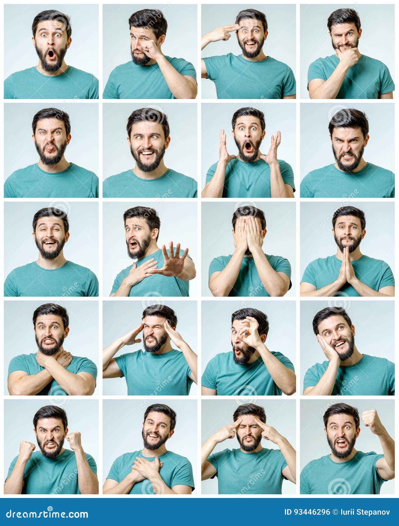 Set of Young Man`s Portraits with Different Emotions Stock Photo ...