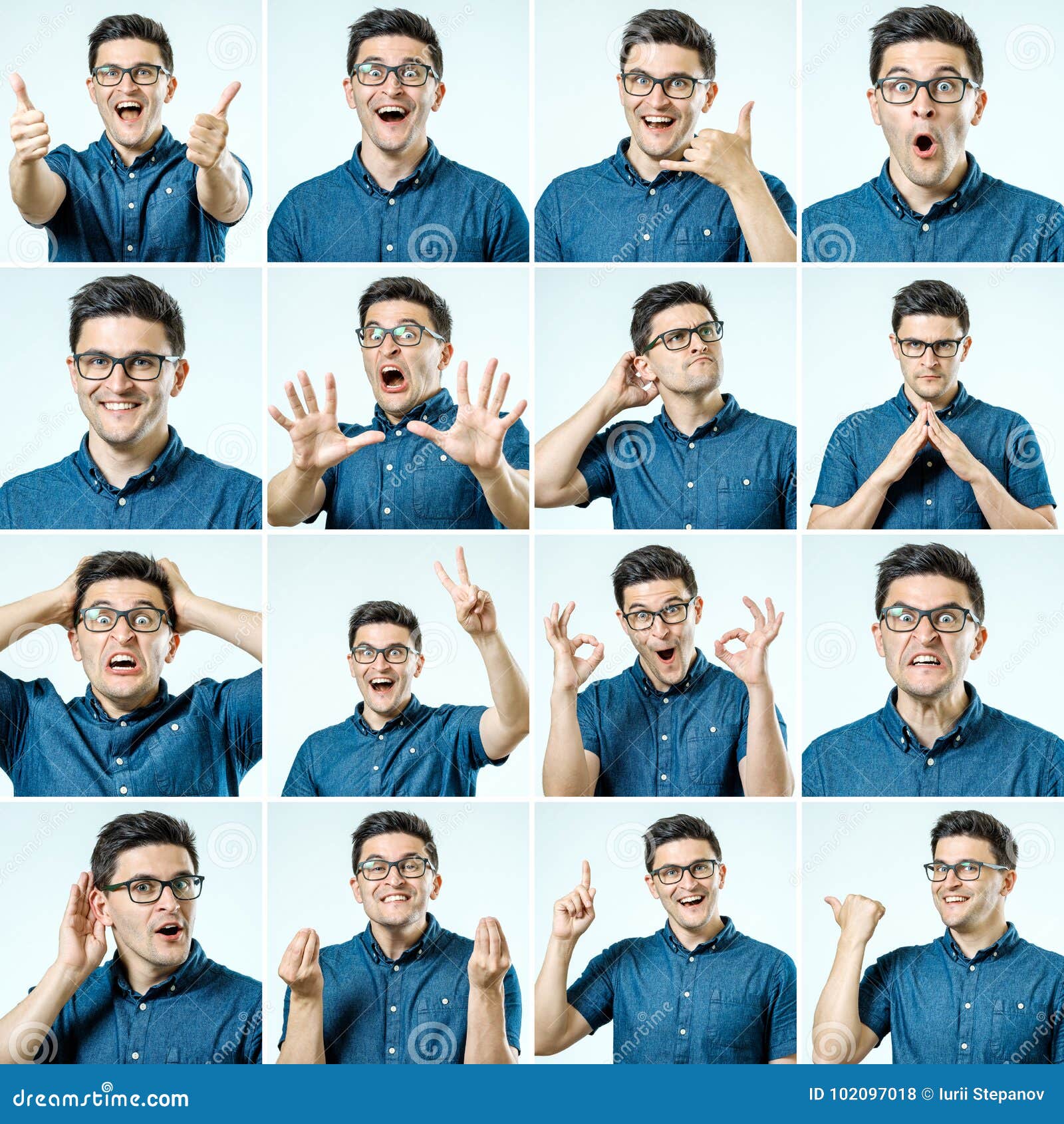Set of Young Man`s Portraits with Different Emotions and Gesture Stock ... Set of Young Man`s Portraits with Different Emotions and Gesture Stock ...