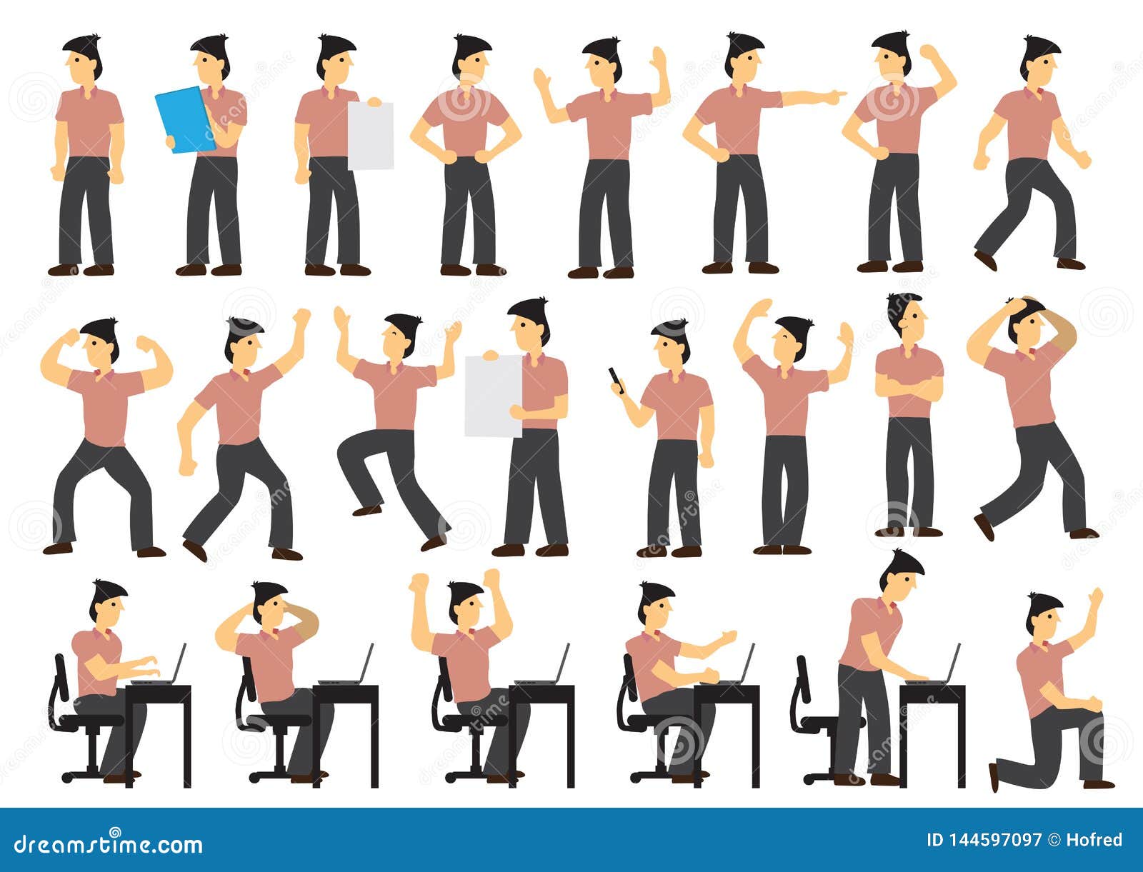 Set of a Young Man Worker Character in Different Action and Poses ...