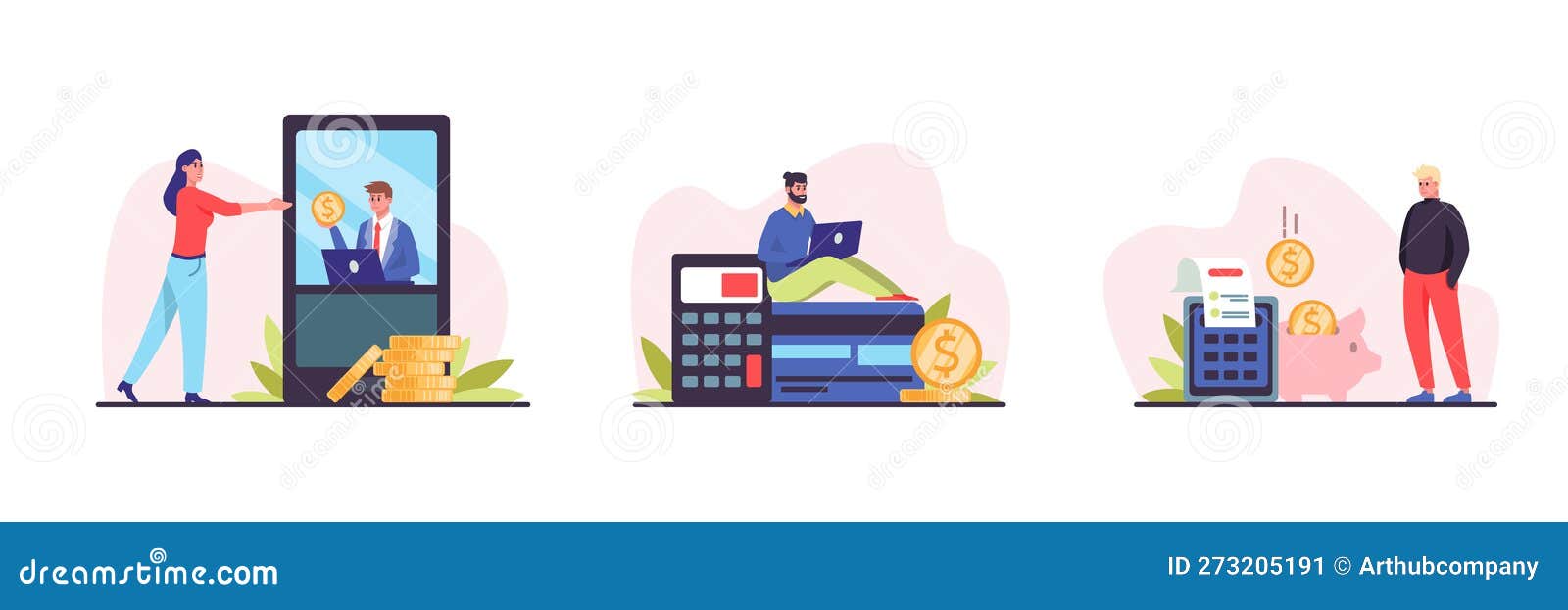 Set of Young People Investing and Managing Their Money Using Banking ...