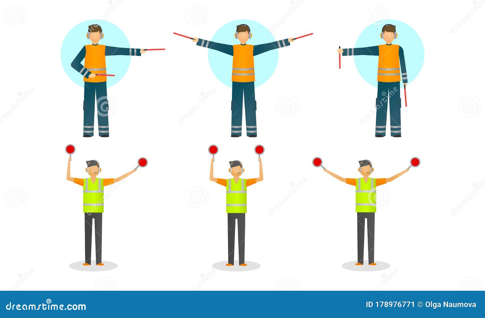 Set of Young Traffic Controller in Special Costume with Equipment ...