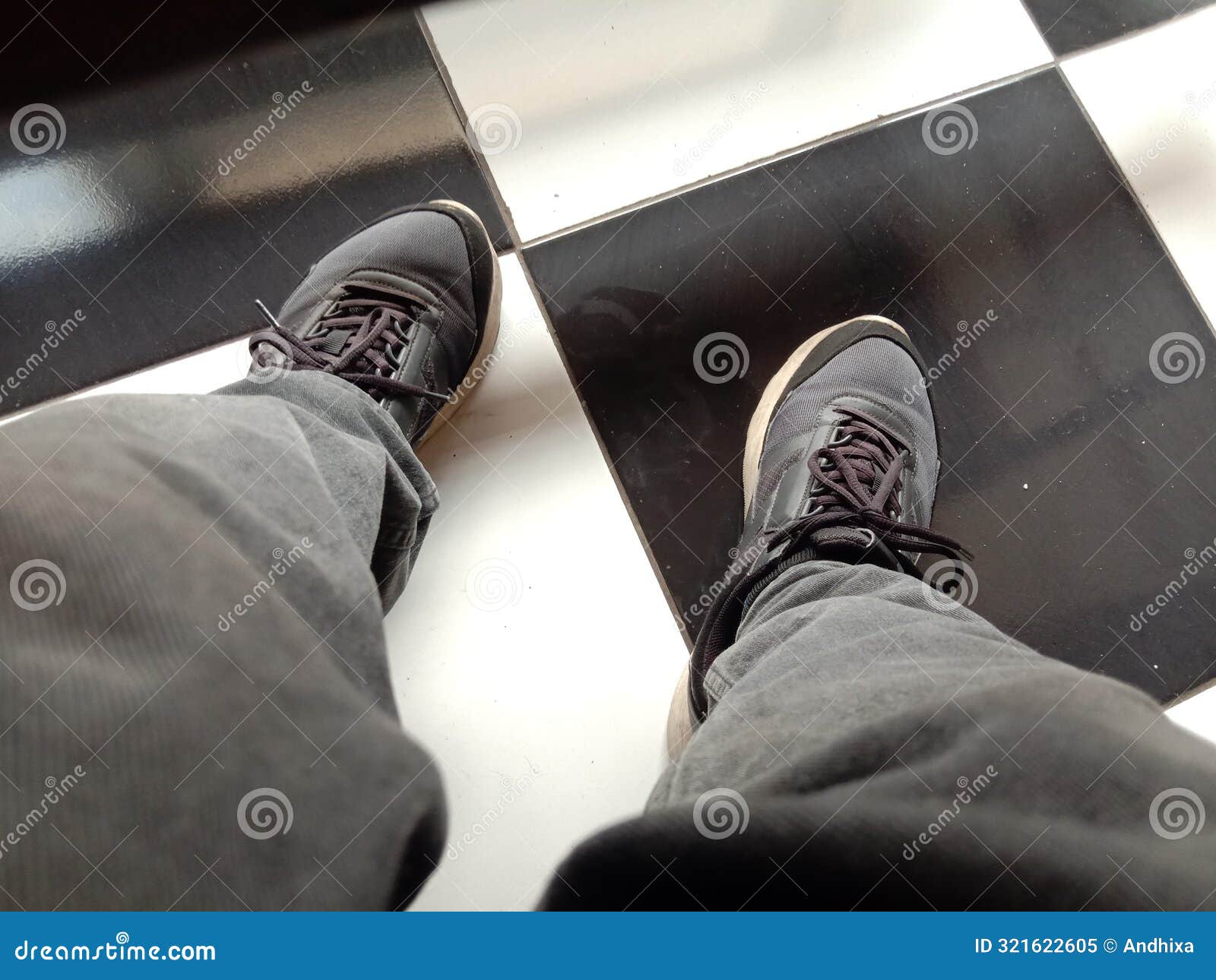 Set Your Feet on the Black and White Floor Stock Image - Image of black ...