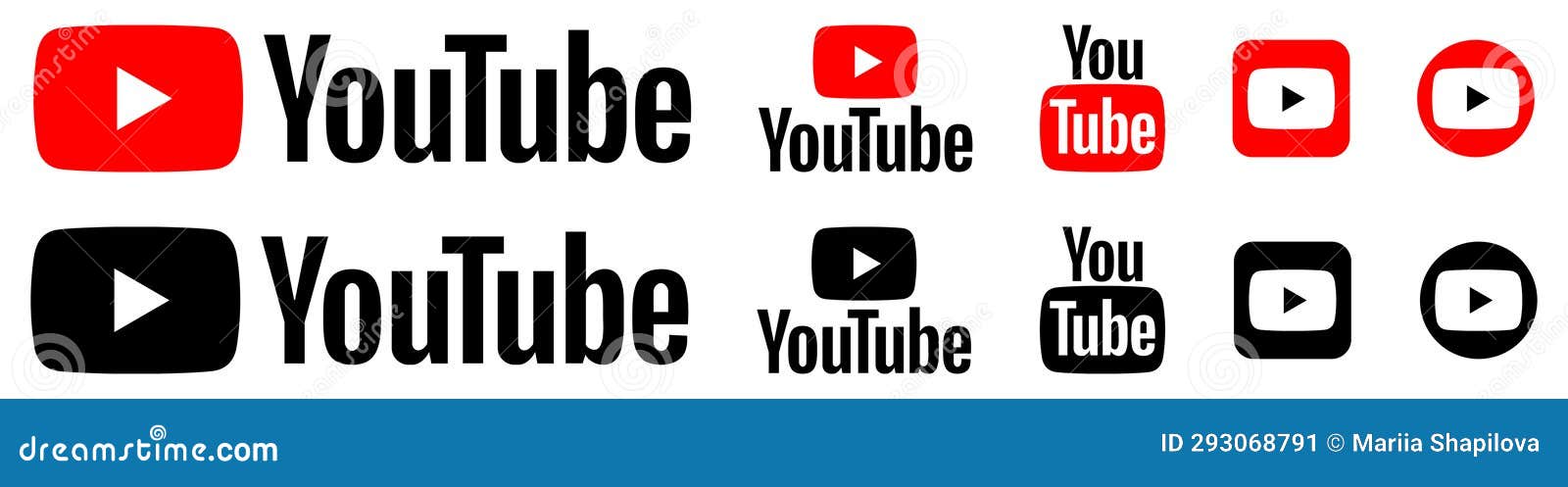 Set of YouTube logos editorial photo. Illustration of video - 293068791