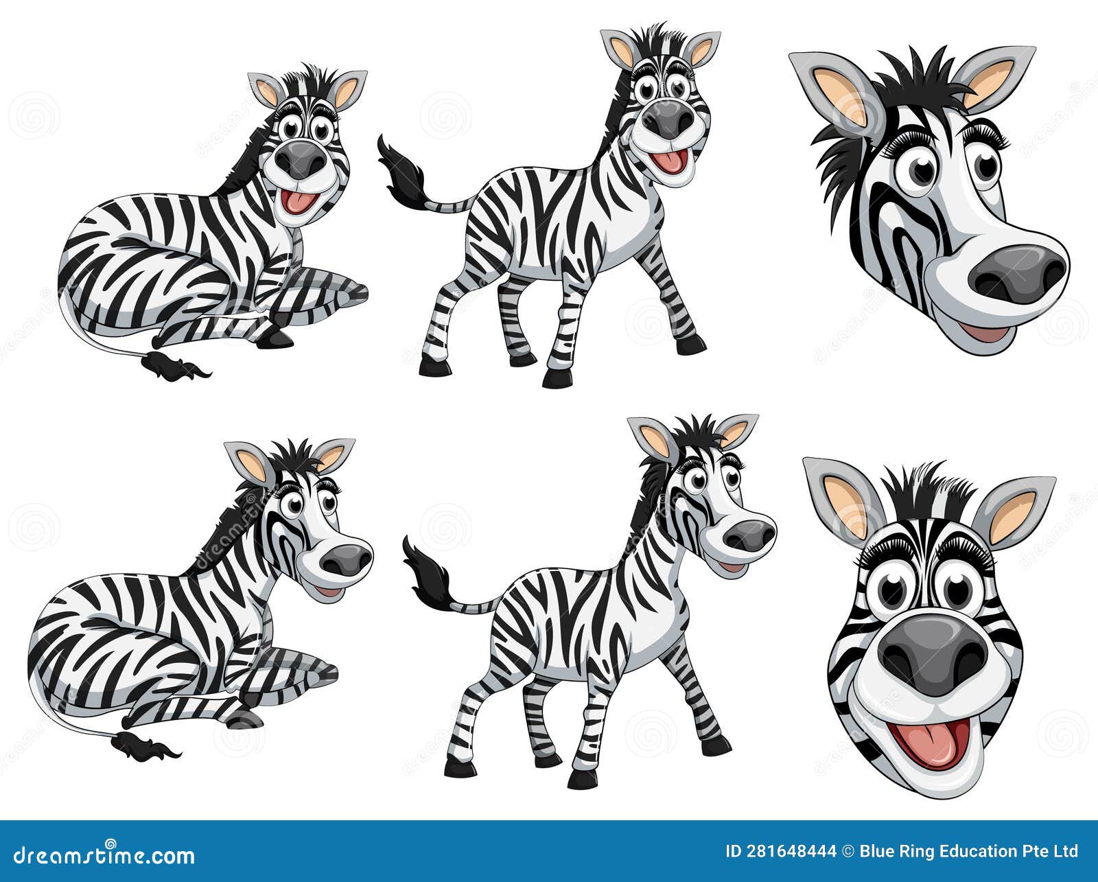 Set of zebra cartoon stock vector. Illustration of fauna - 281648444