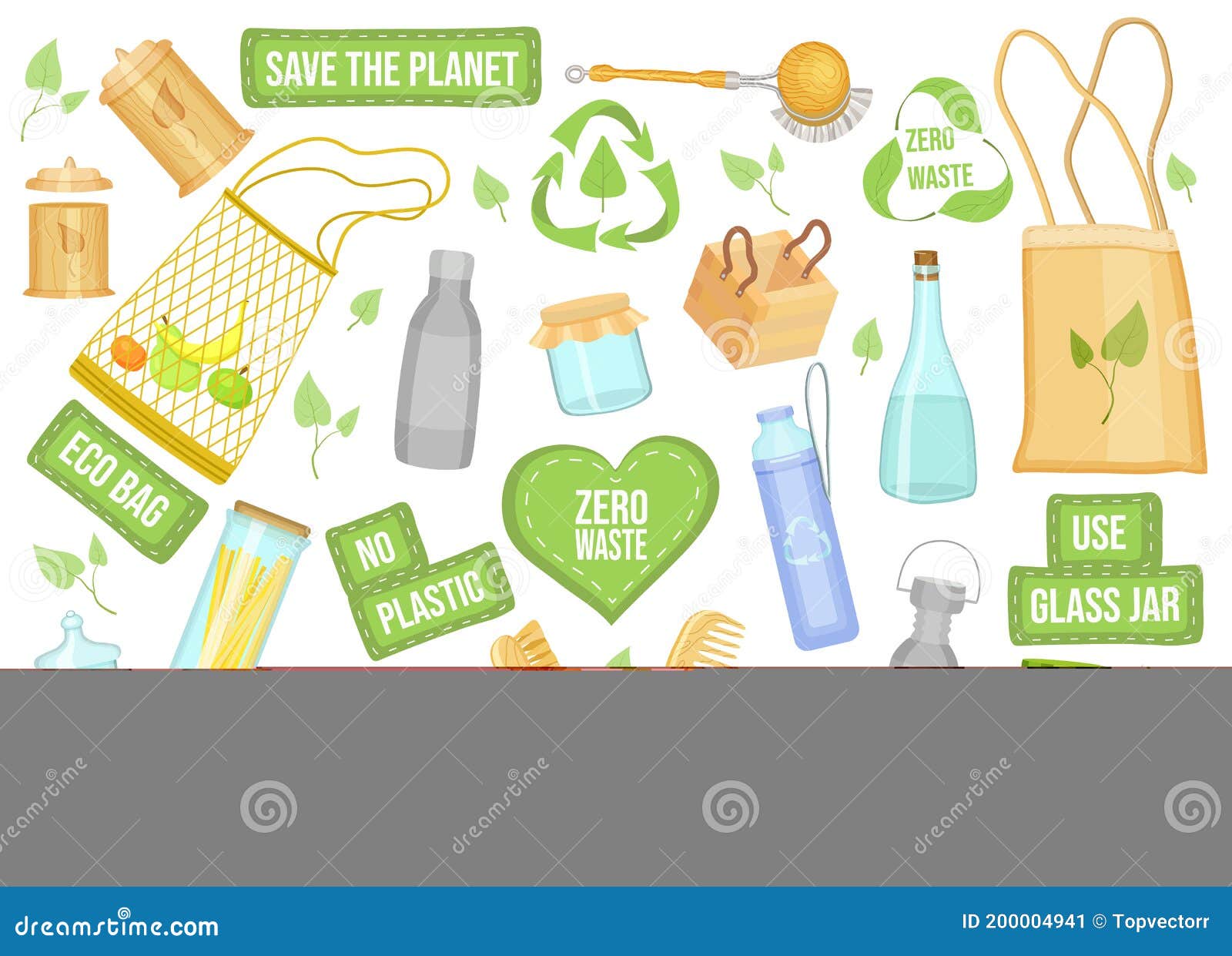 Set of Zero Waste Elements. Zero Waste Doodles No Plastic, Garbage ...