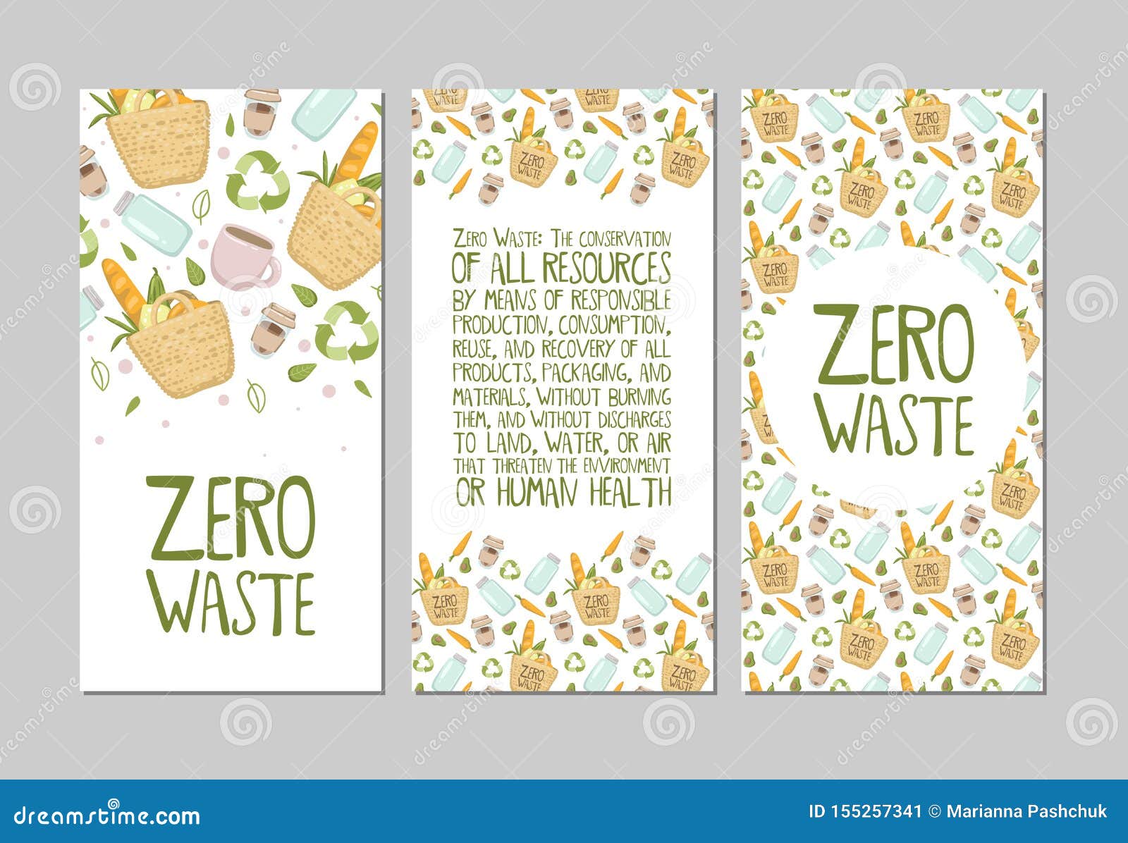 Set of Zero Waste Flyers. Space for Text. Vector Illustration EPS 10 ...
