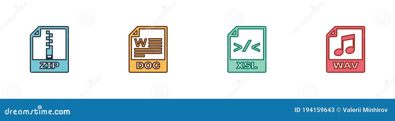 Set ZIP File Document, DOC, XSL and WAV Icon. Vector Stock Vector ... Set ZIP File Document, DOC, XSL and WAV Icon. Vector Stock Vector ...