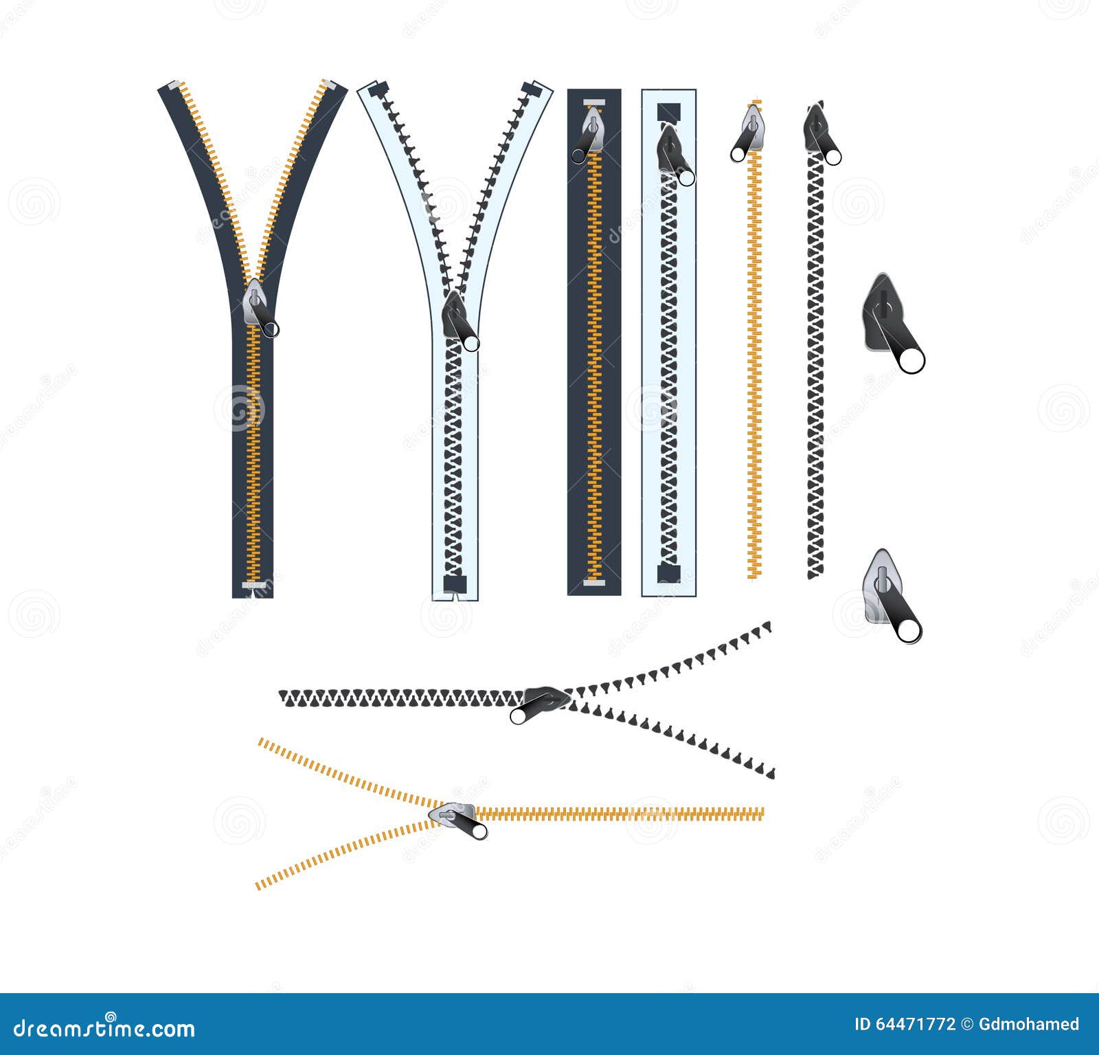 Set of Zipper stock vector. Illustration of closed, design - 64471772