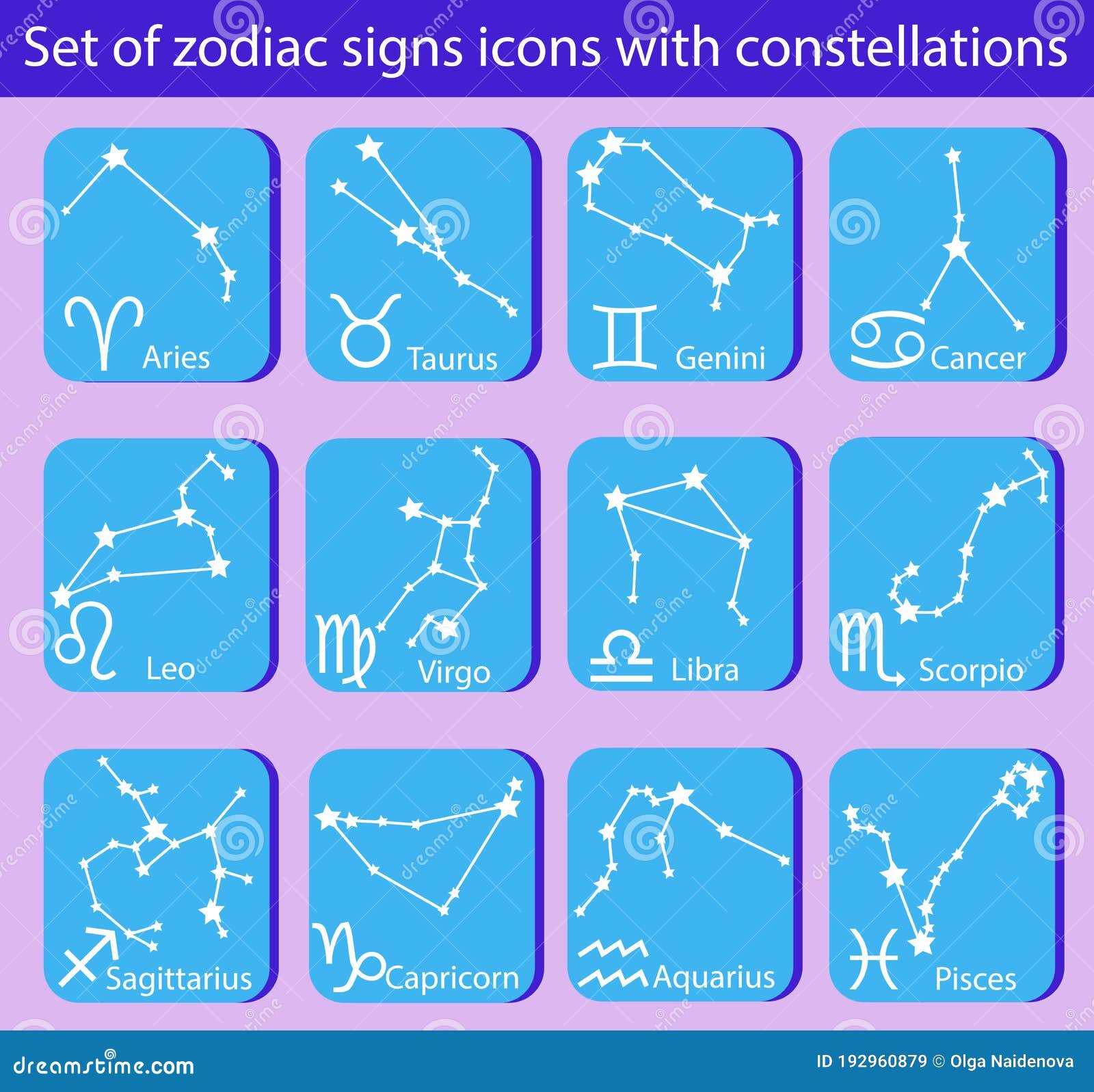 Set Zodiac Signs Icons with Constellations Stock Vector - Illustration ...