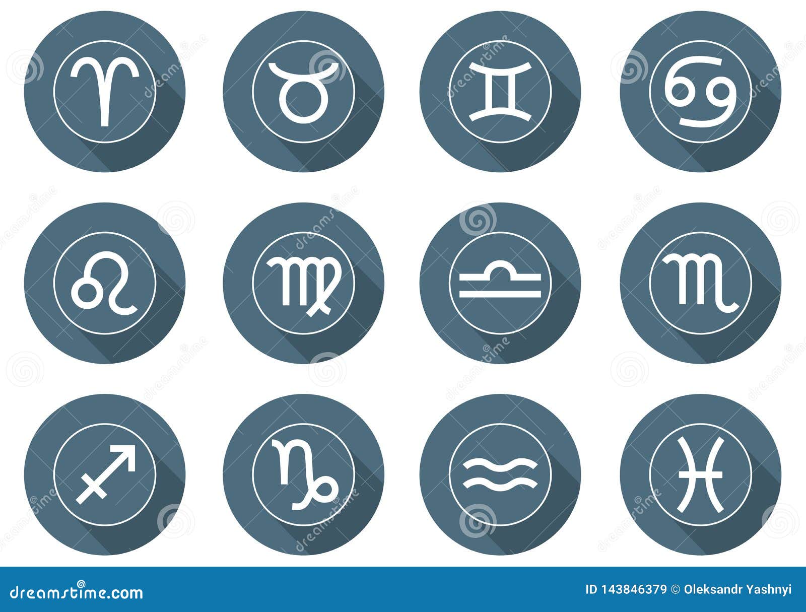 Set Of Zodiac Signs Icons Twelve Horoscope Signs Flat Style Vector