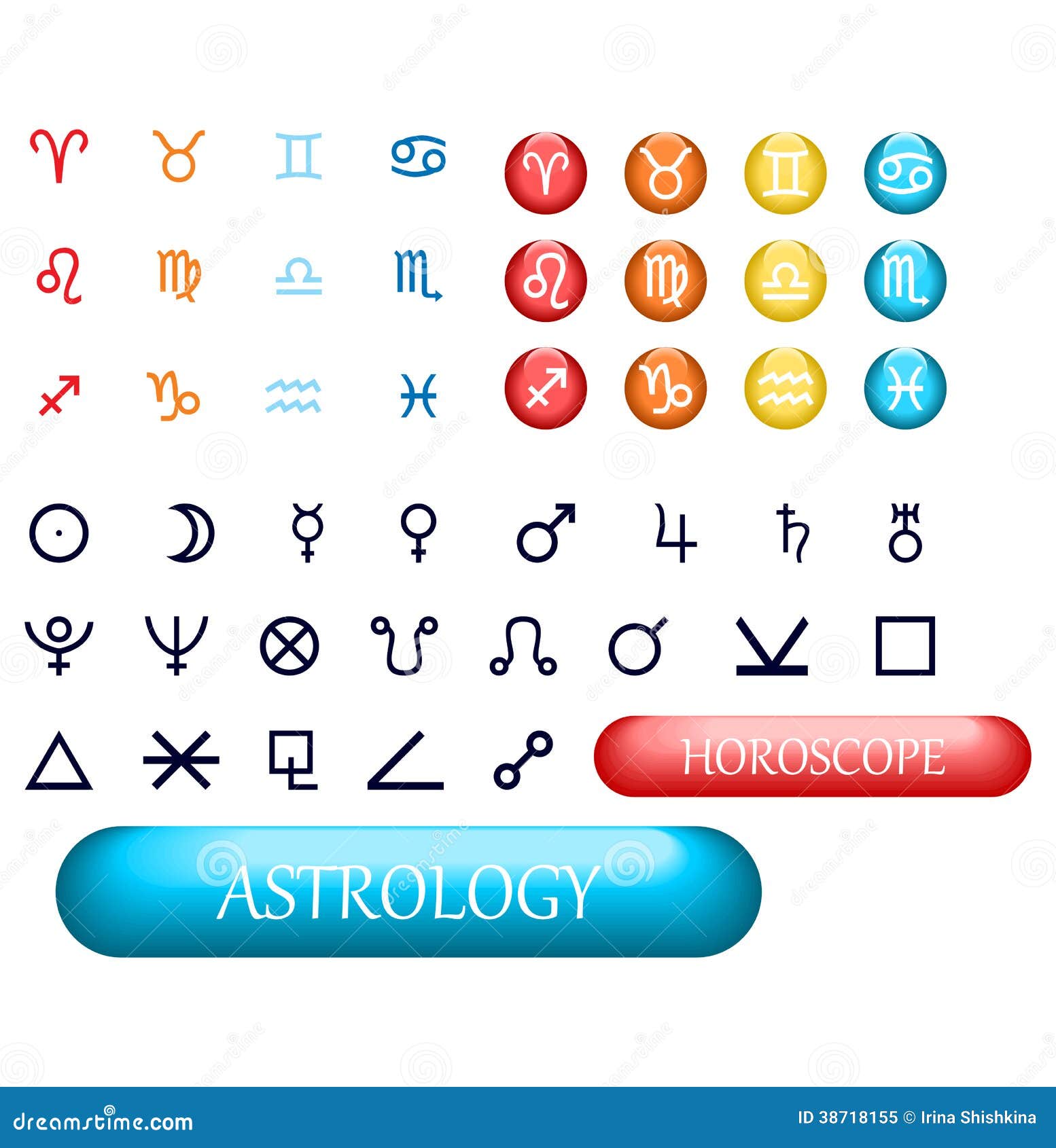 Set of Zodiac Signs and Planets Stock Illustration - Illustration of ...