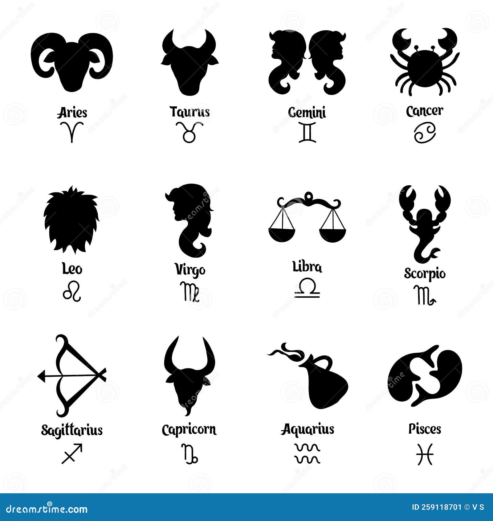 Set of Zodiac Signs and Their Names. Black and White Design. Icons ... Set of Zodiac Signs and Their Names. Black and White Design. Icons ...