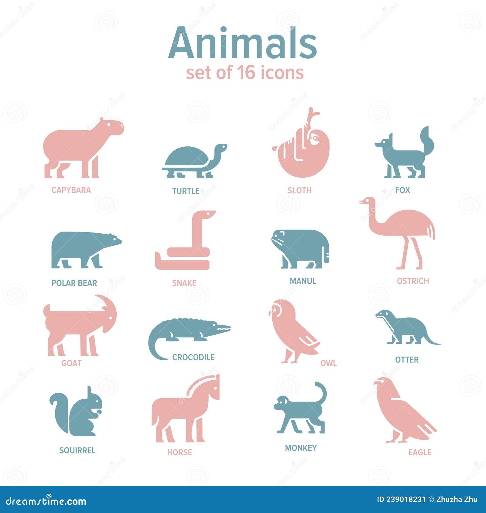 Set of Zoo Animals Pictograms Stock Vector - Illustration of meat ...
