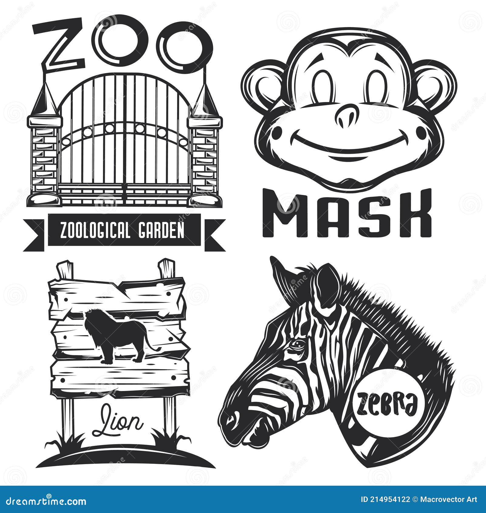 Set of Zoo Emblems, Labels, Badges, Logos. Isolated on White Stock ...