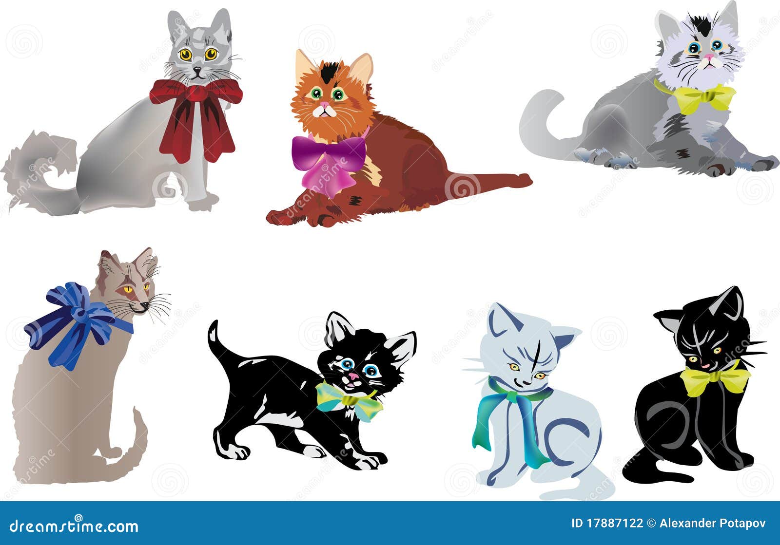 Sete Gatos Isolados No Branco Ilustração do Vetor - Ilustração de tinta ...