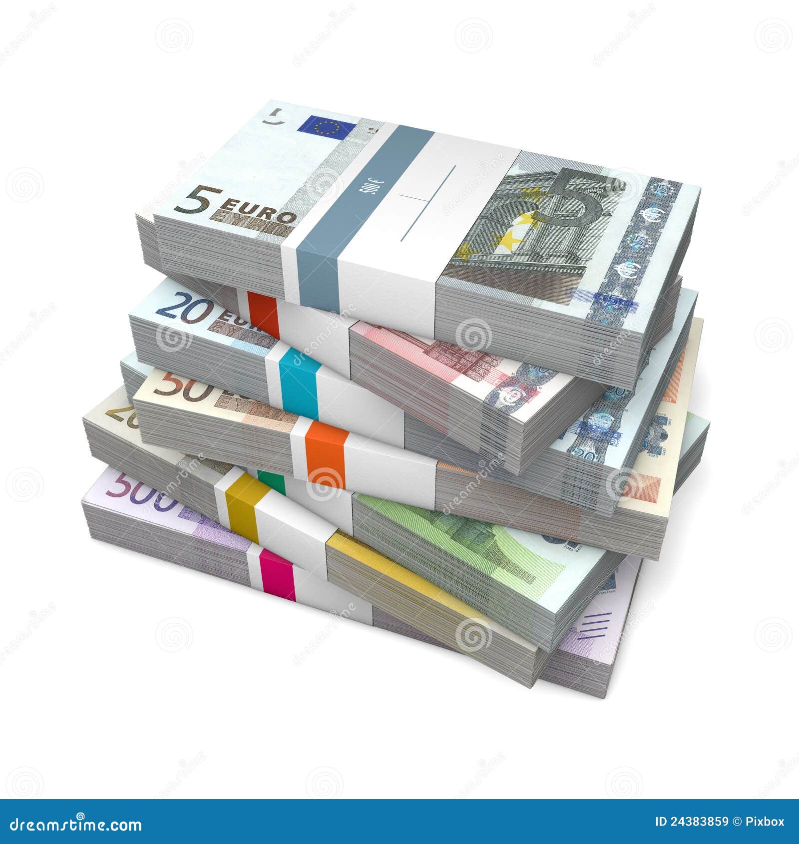 Sete Pacotes De Euro- Notas Com Envoltório Do Banco Ilustração Stock ...