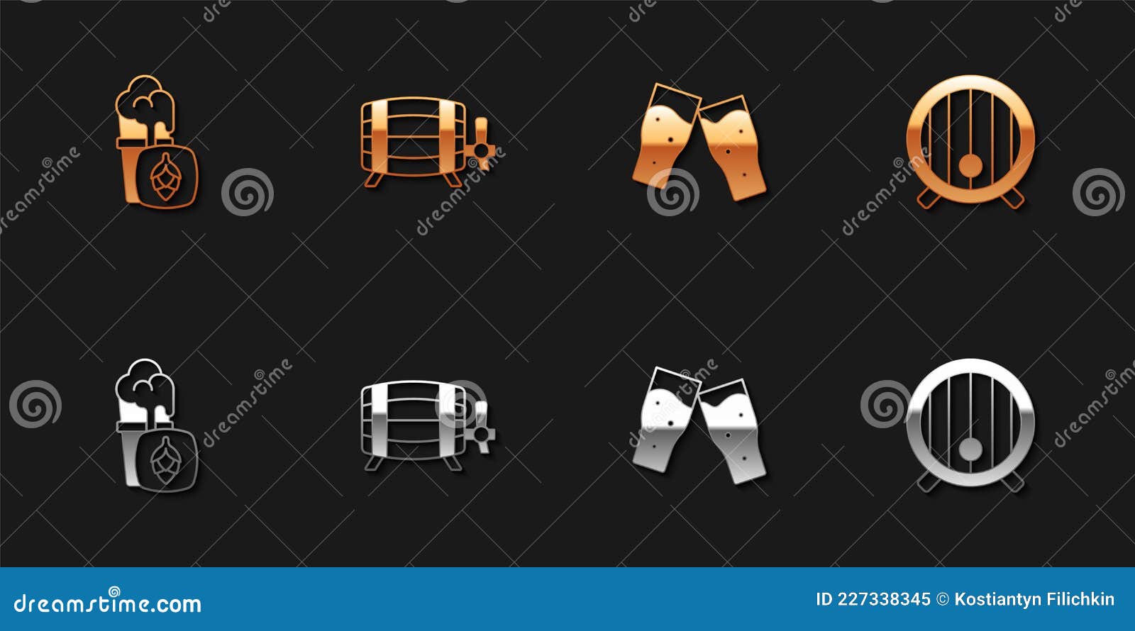 Setglas Van De Bierkuip En Het Pictogram Van Bier. Vector Vector ...