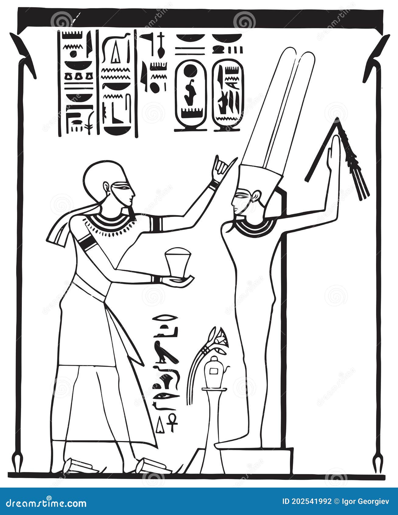 Seti I Anointing Khem Amsi. Set of Egyptian Labels and Elements. Vector ...
