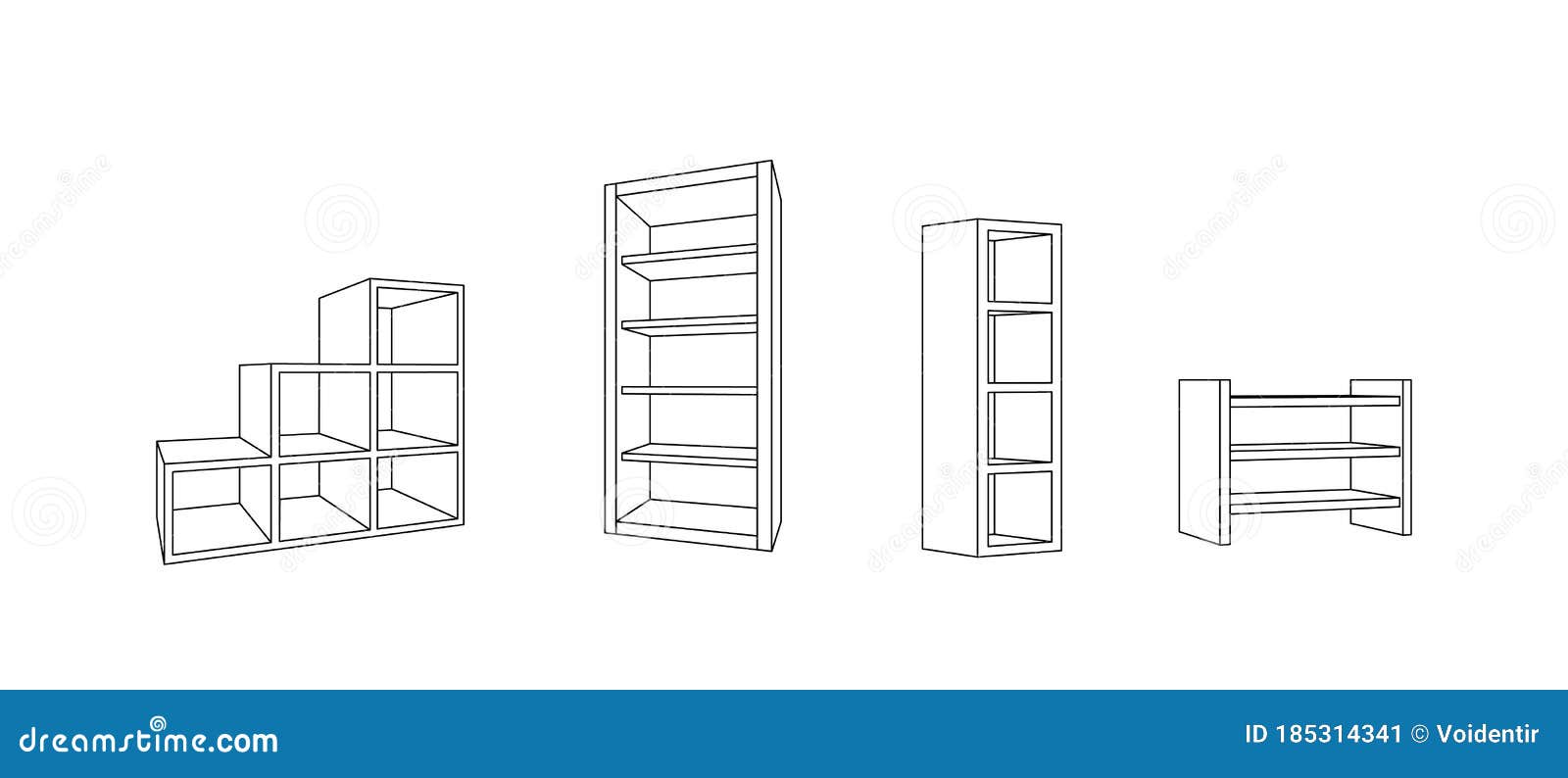 Set of Low Poly Outline Bookcases Stock Vector - Illustration of ...