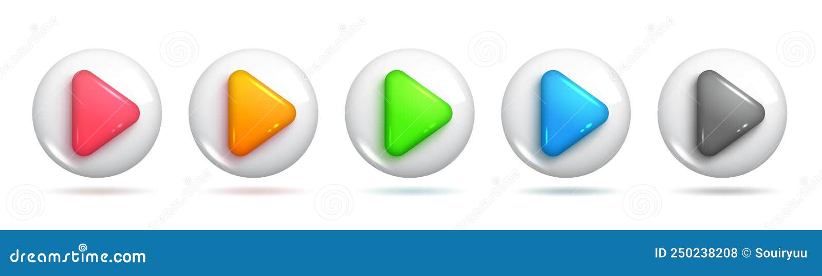 Sets of 3d Realistic Play Buttons. Colourful Play Buttons for Modern ...