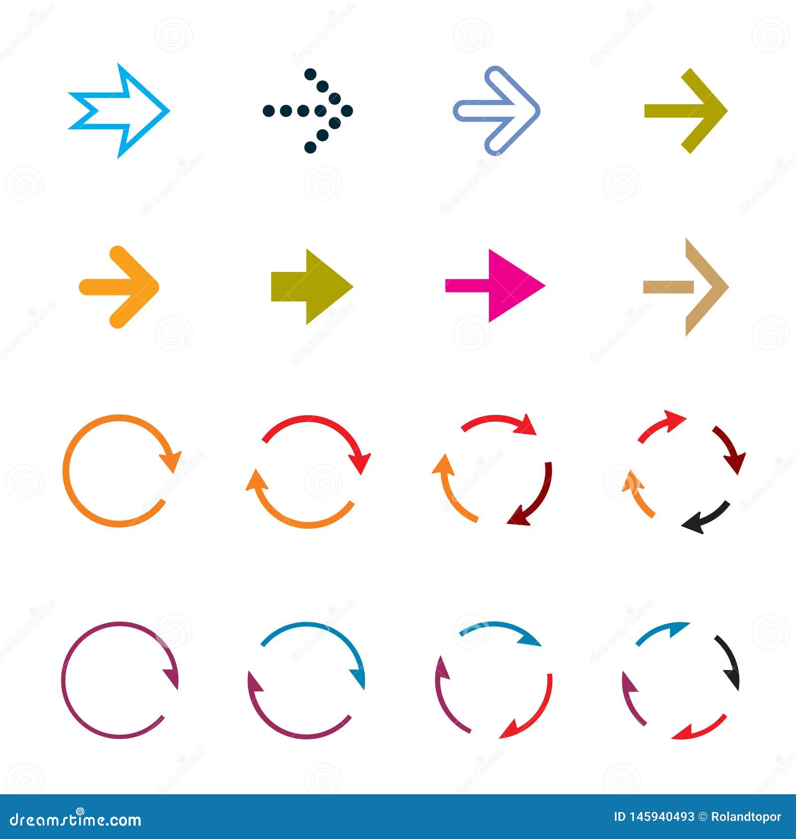 Sets of Color Circle Arrows. Vector Icons Stock Vector - Illustration ...