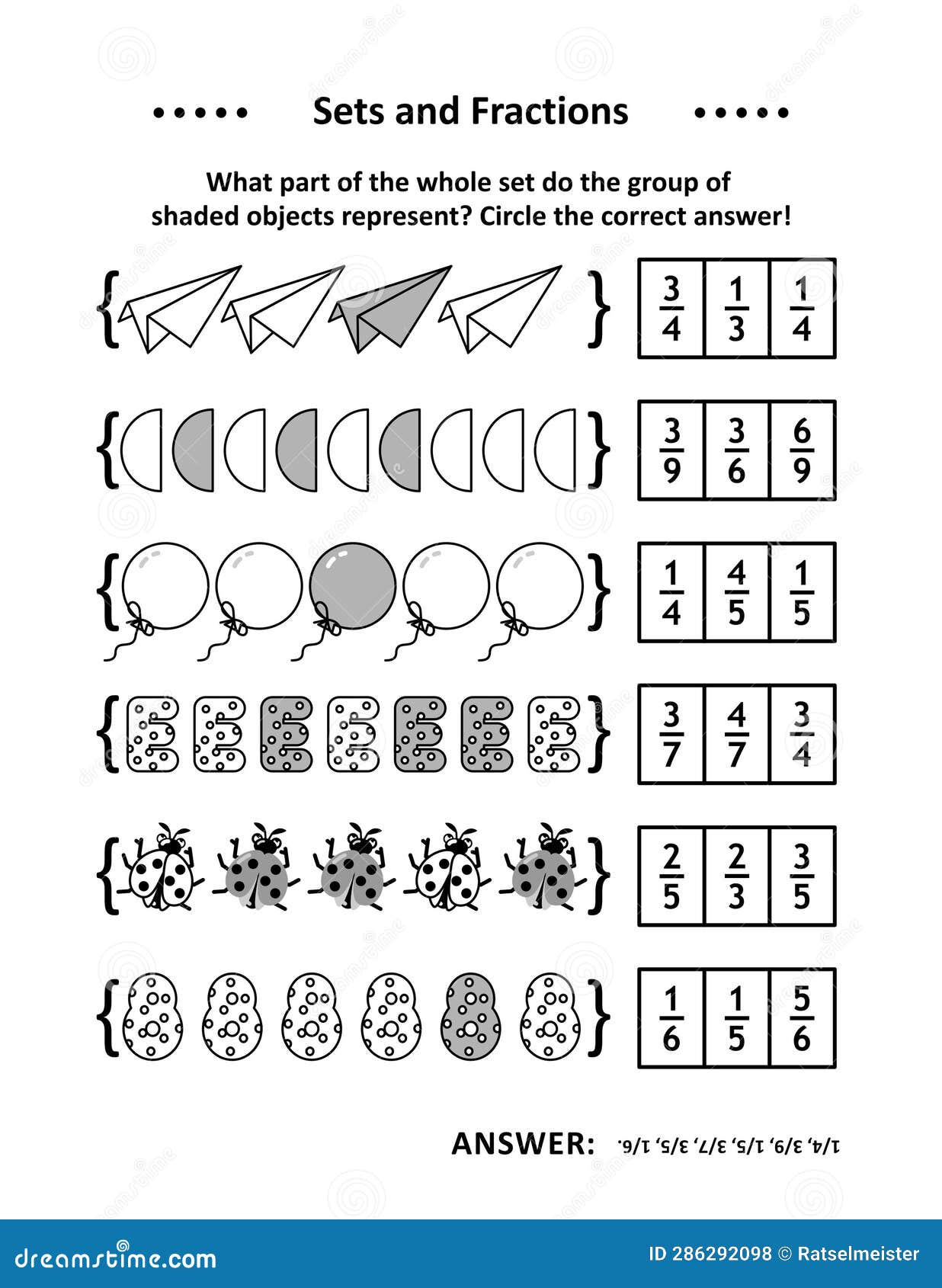 Sets and Fractions Math Puzzle or Worksheet To Learn, Practice and ... Sets and Fractions Math Puzzle or Worksheet To Learn, Practice and ...