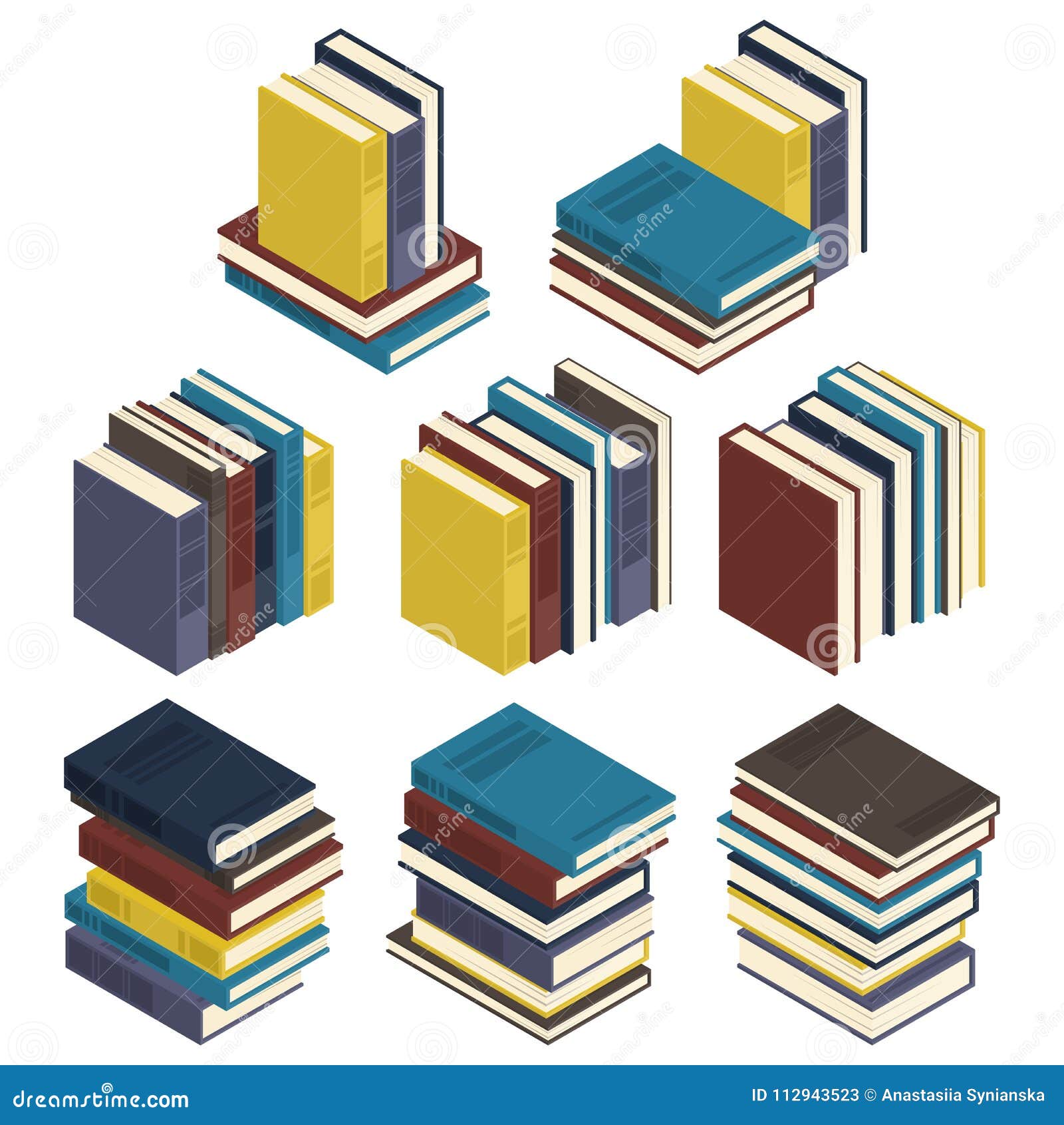 8 Sets of Isometric Books Isolated on a White Background. Stock Vector ...