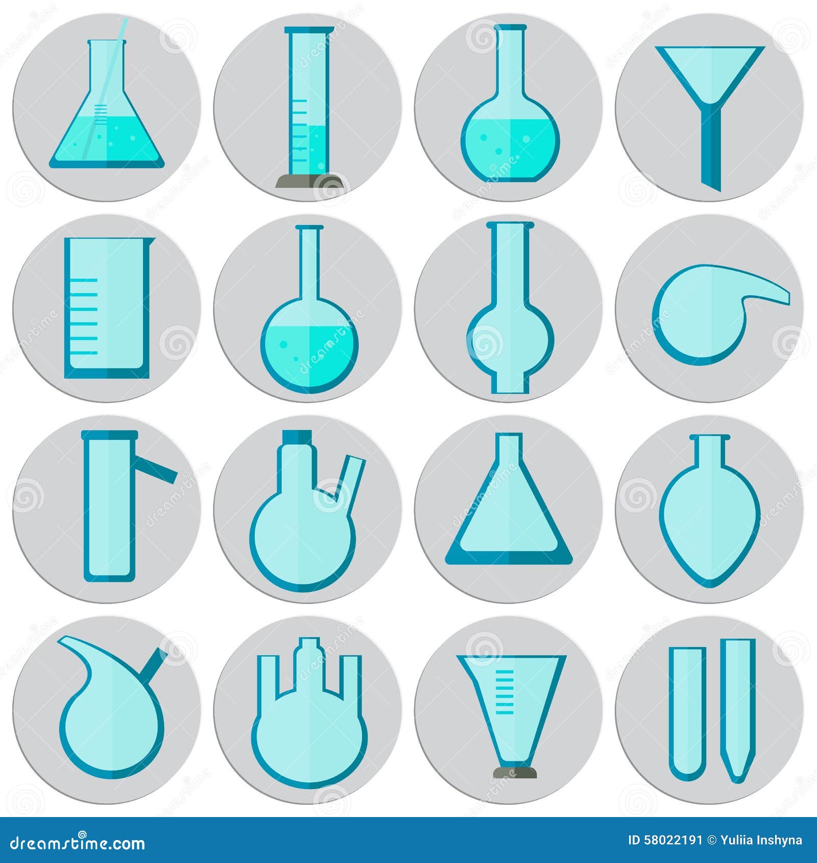 Sets of Laboratory Glassware, Icons in the Flat Style Stock Vector ...