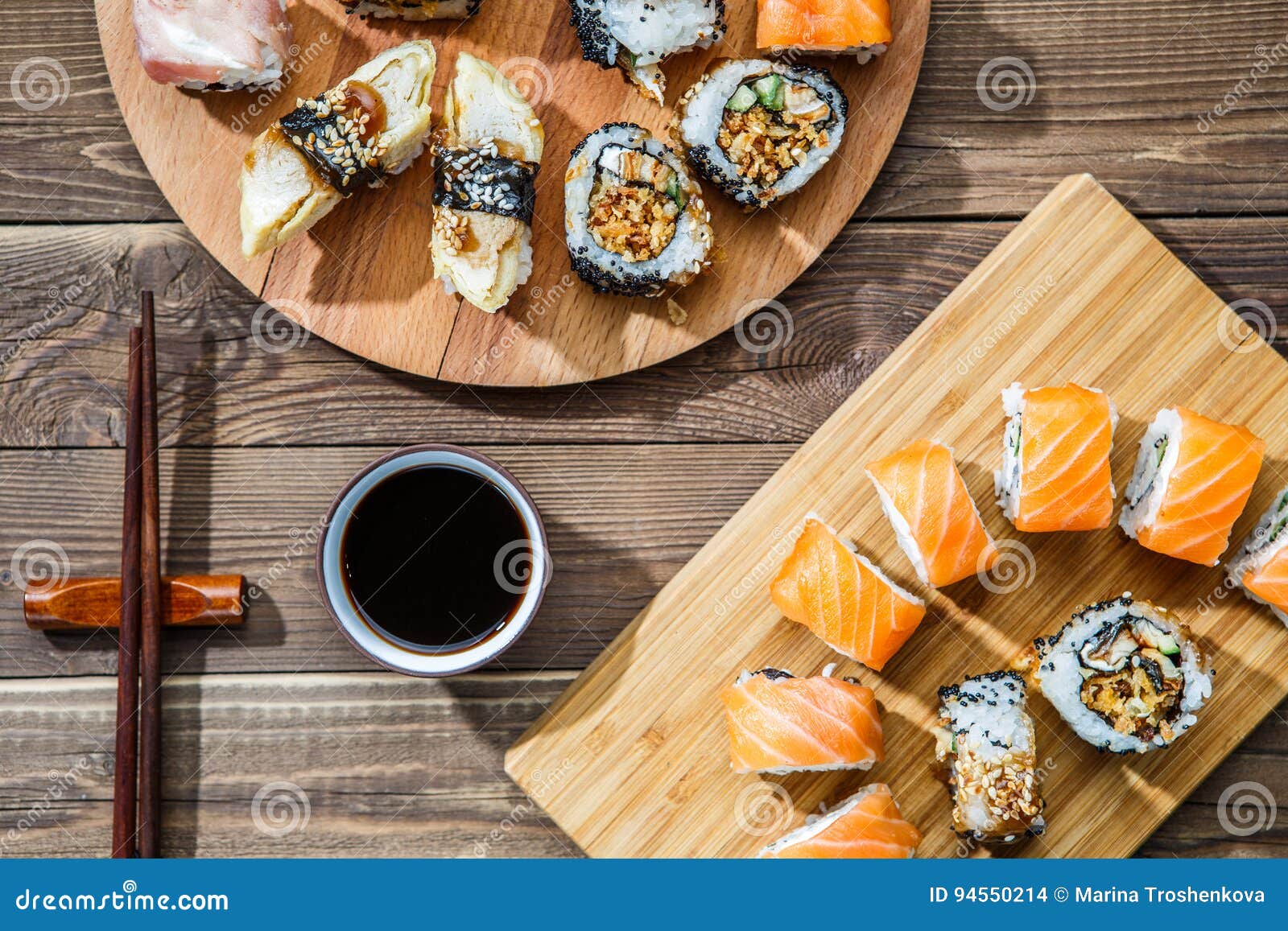 Sets of rolls on plates stock photo. Image of nori, eating - 94550214