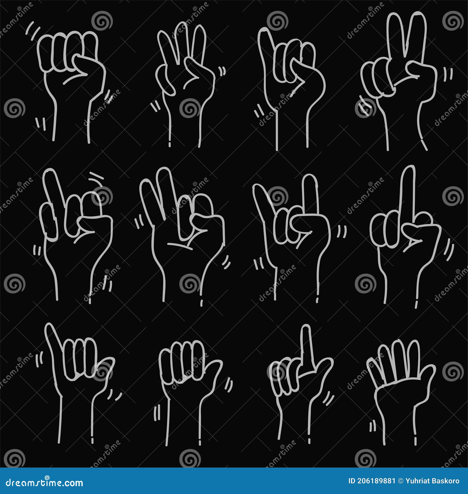 Sets of Sign Language Theme Doodle Collection in Black Isolated ...