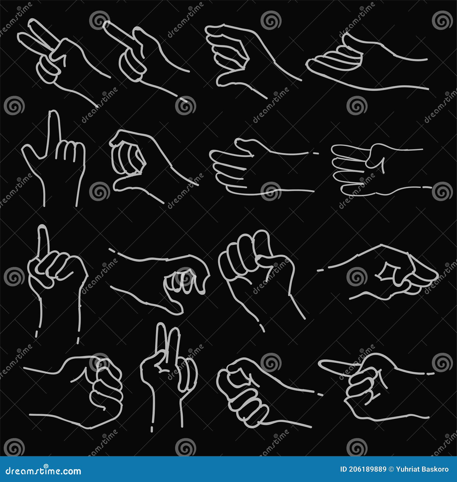 Sets of Sign Language Theme Doodle Collection in Black Isolated ...