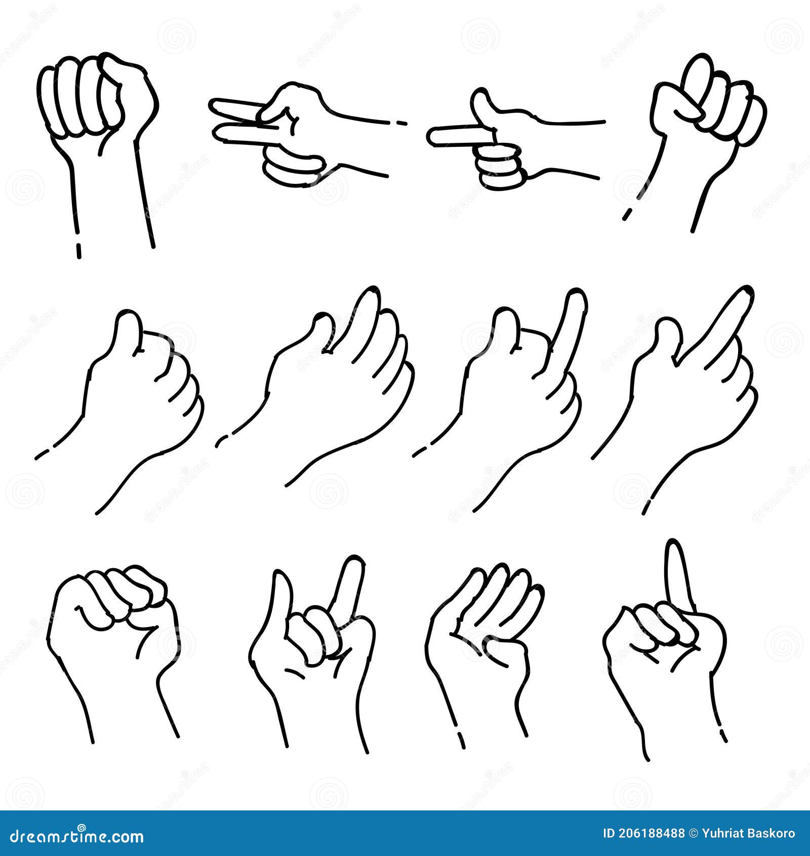 Sets of Sign Language Theme Doodle Collection in White Isolated ...
