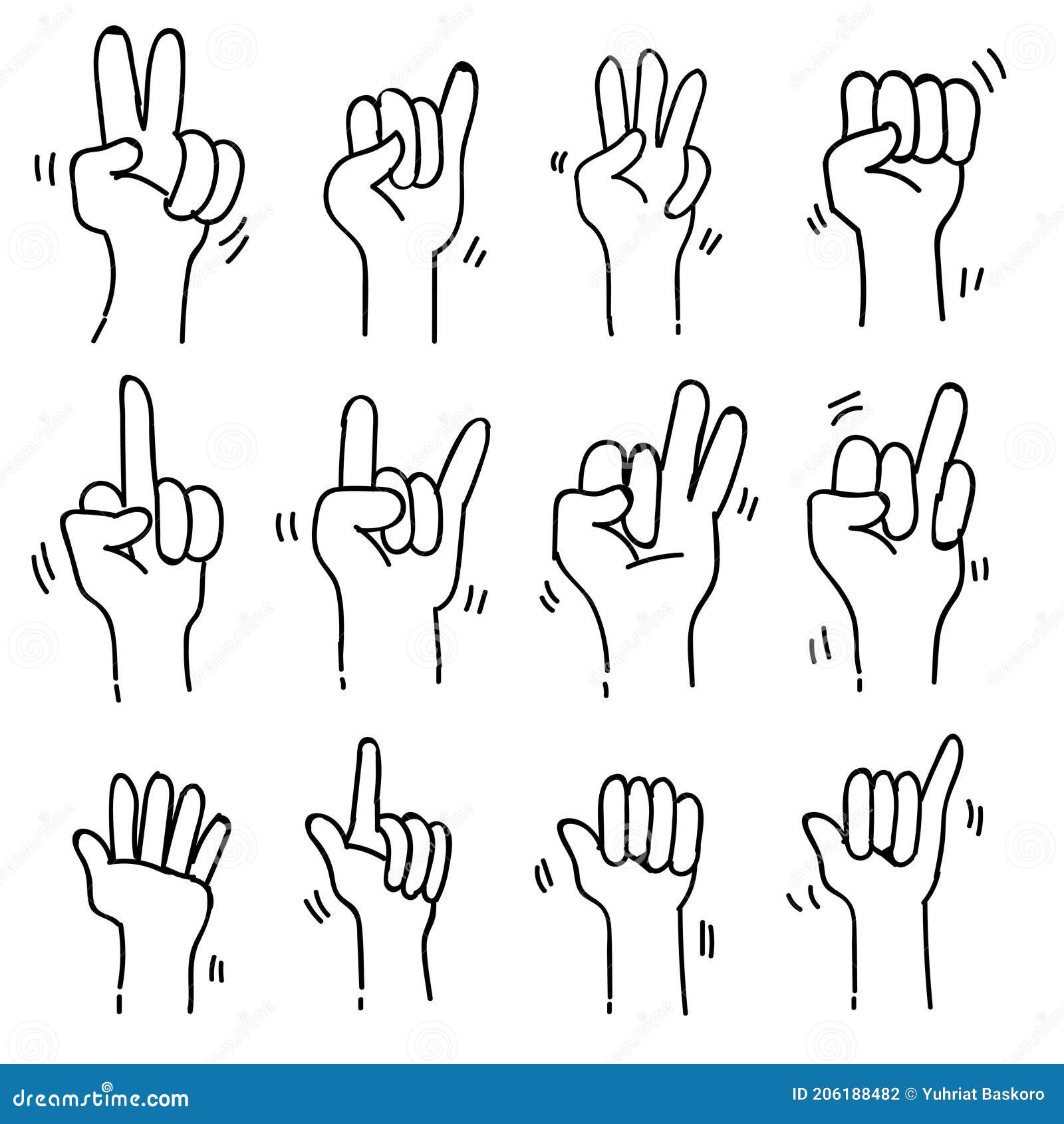 Sets of Sign Language Theme Doodle Collection in White Isolated ...