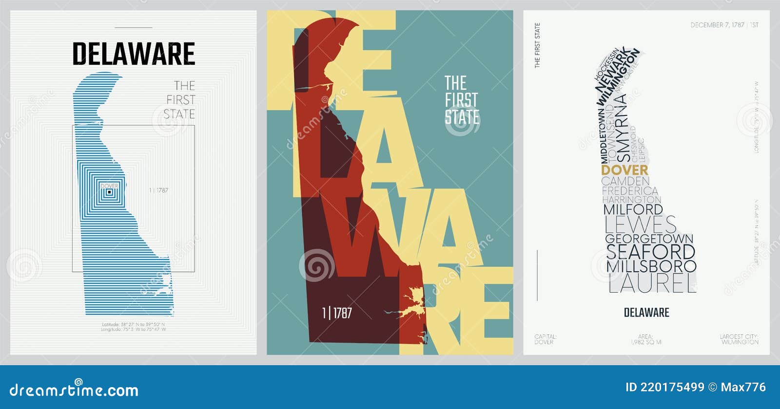 17 Of 50 Sets, US State Posters With Name And Information In 3 Design ...