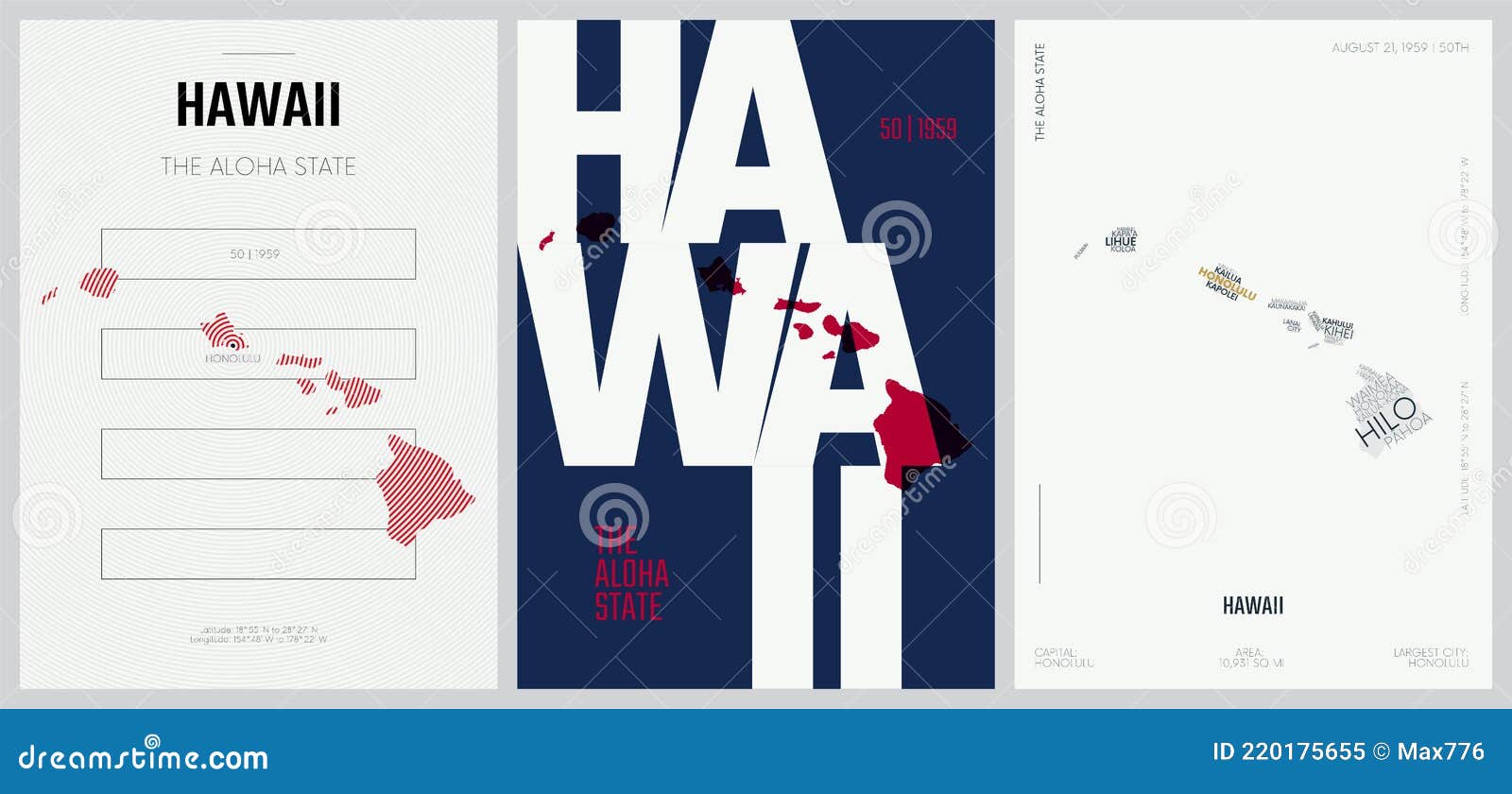 33 Of 50 Sets, US State Posters With Name And Information In 3 Design ...