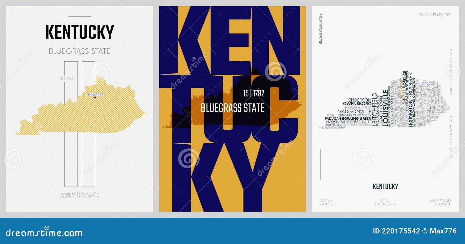 14 Of 50 Sets, US State Posters With Name And Information In 3 Design ...