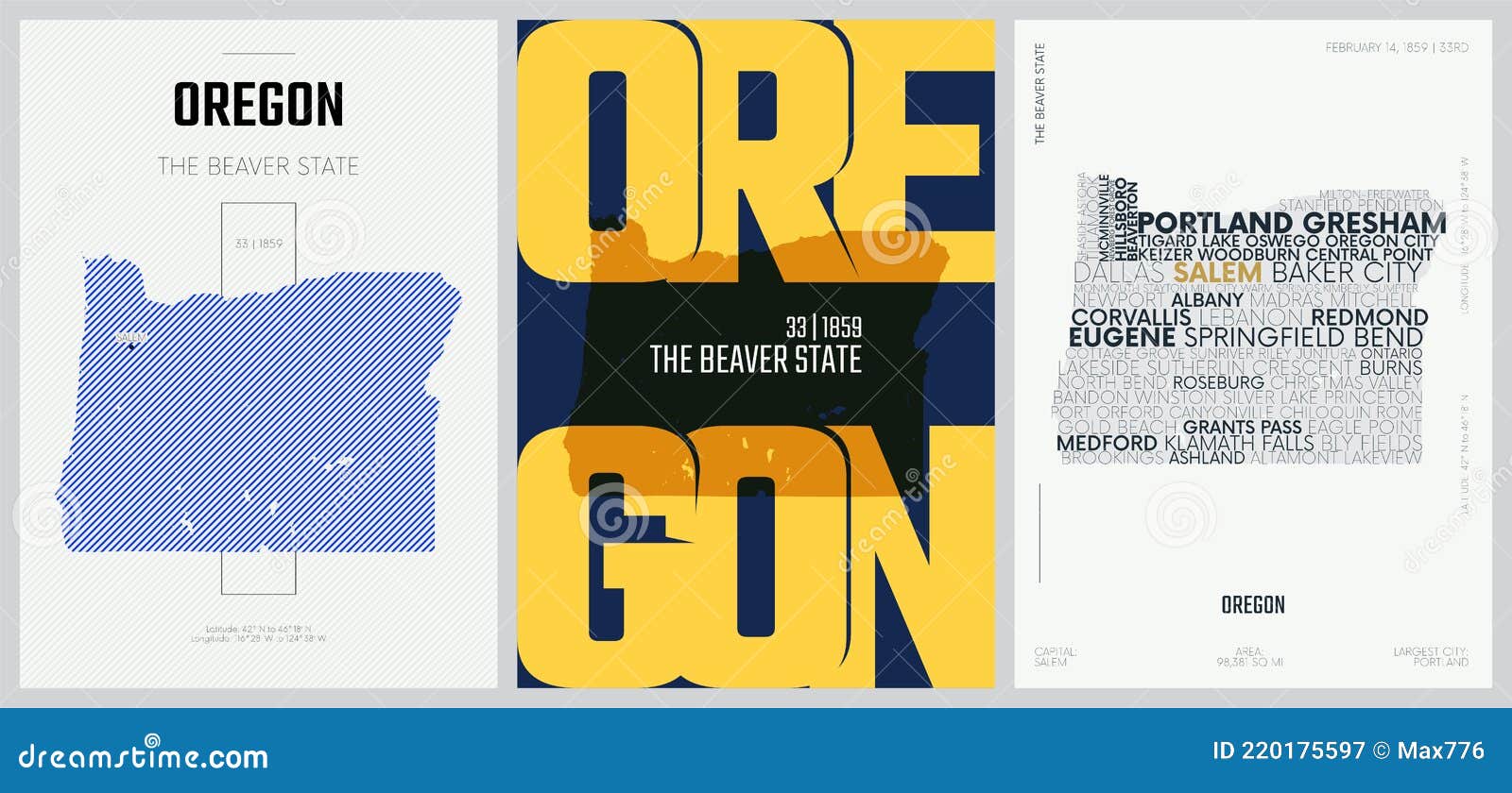 33 Of 50 Sets, US State Posters With Name And Information In 3 Design ...