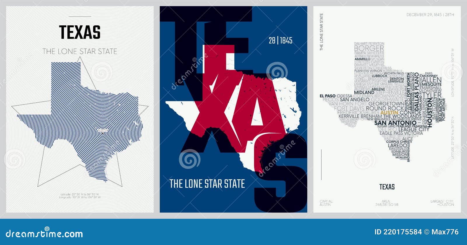 28 of 50 Sets, US State Posters with Name and Information in 3 Design ...