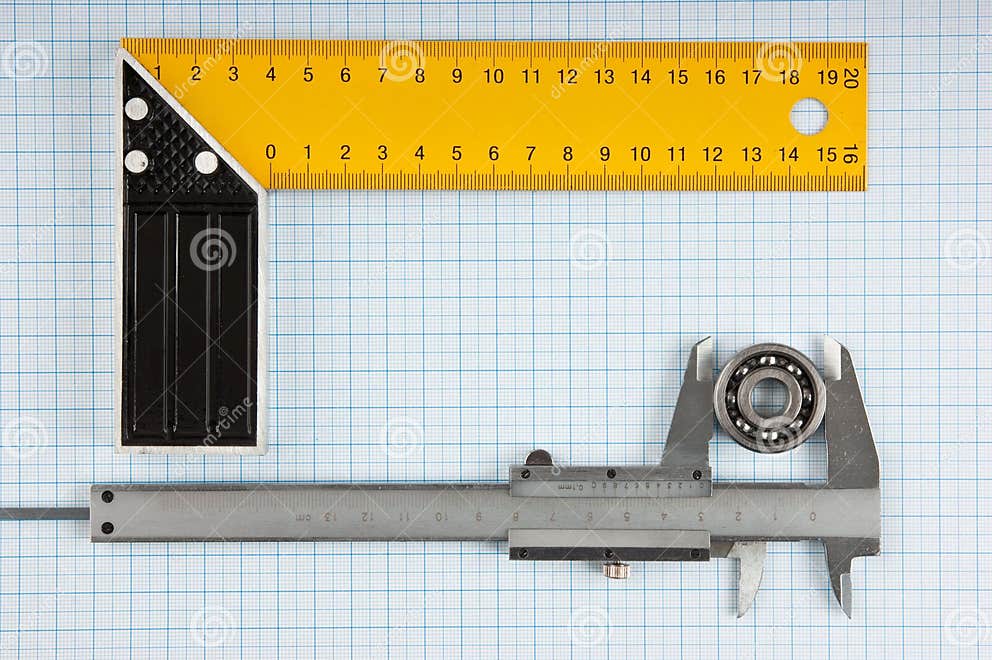 Setsquare and Calliper with Bearing Stock Photo - Image of shape ...