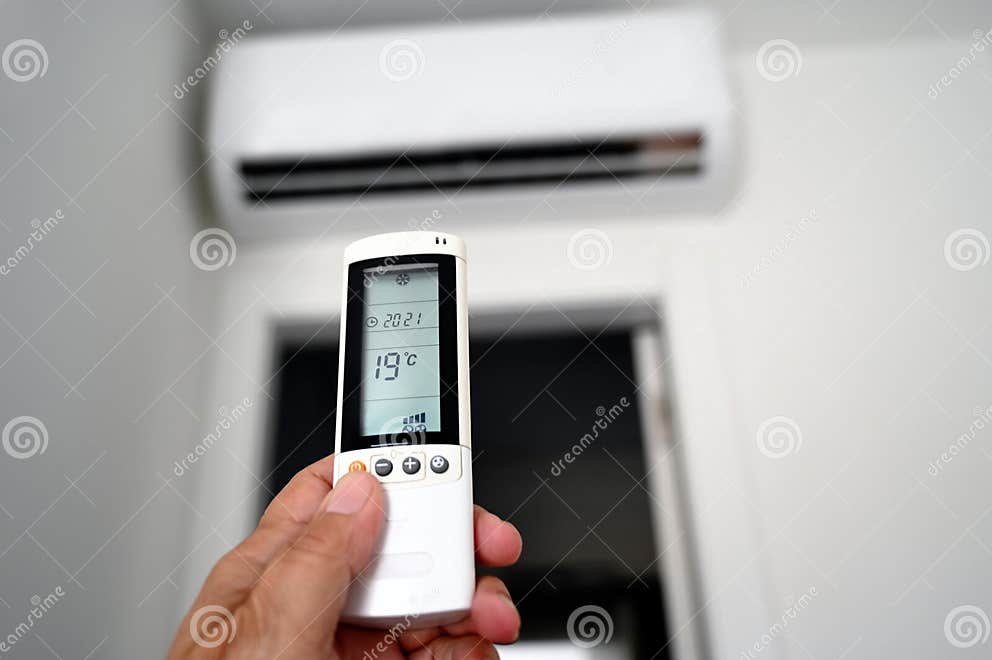 Setting the Air Conditioning Temperature Stock Photo - Image of ...