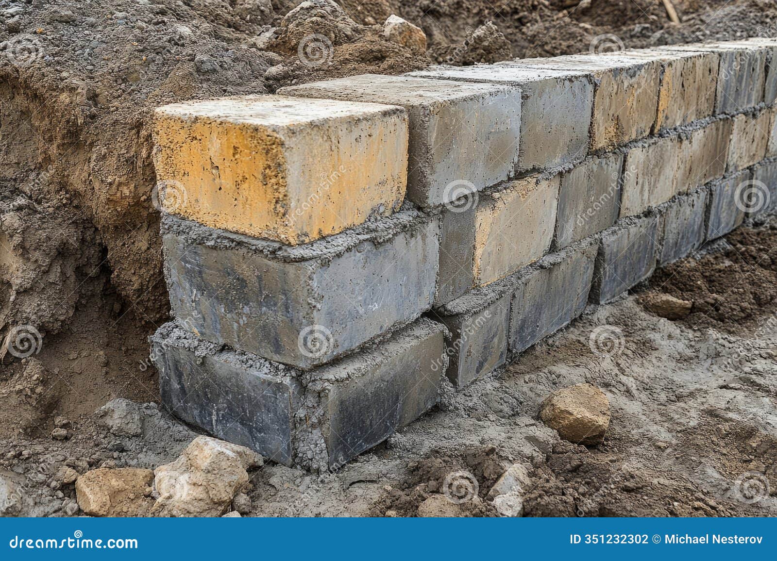 Setting Concrete Foundation Blocks, Forming the Perimeter of a New ...