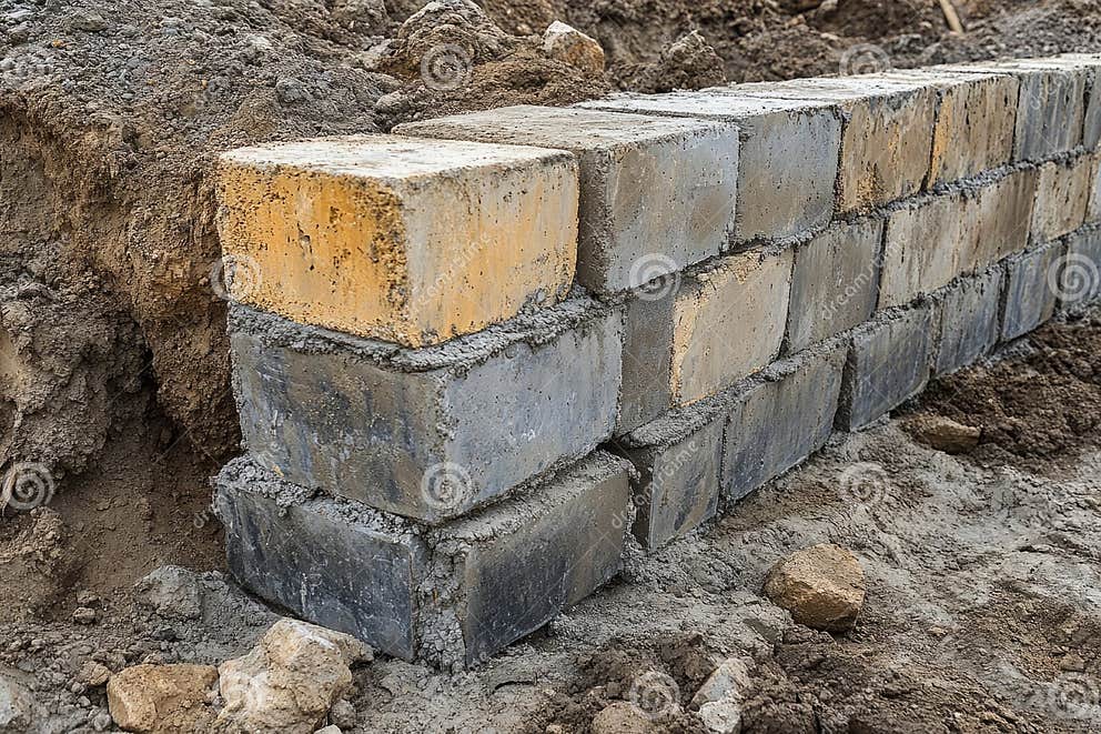 Setting Concrete Foundation Blocks, Forming the Perimeter of a New ...