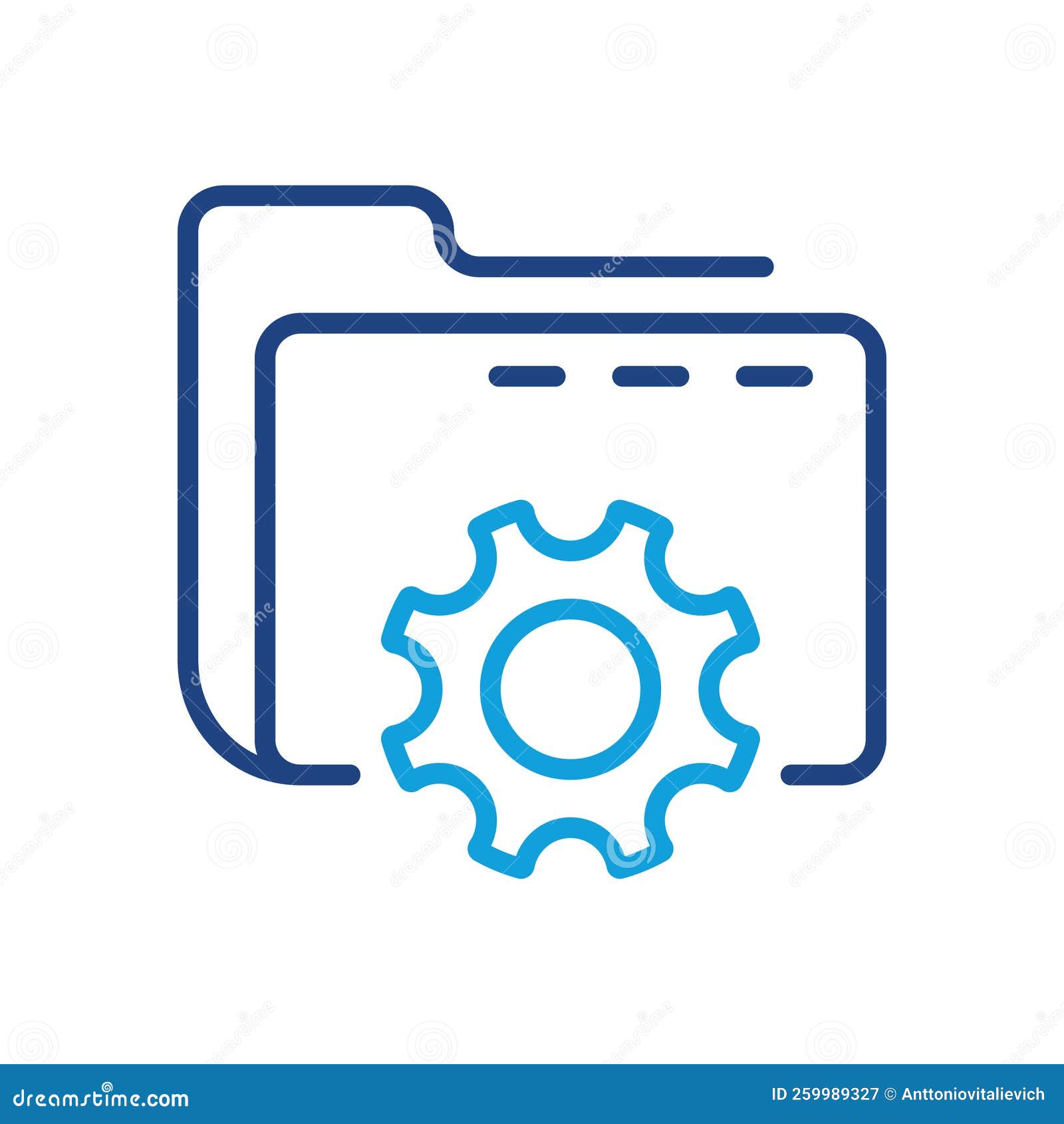 Setting Of Data Folder Color Line Icon Computer Folder With Gear Linear Icon Stock Vector