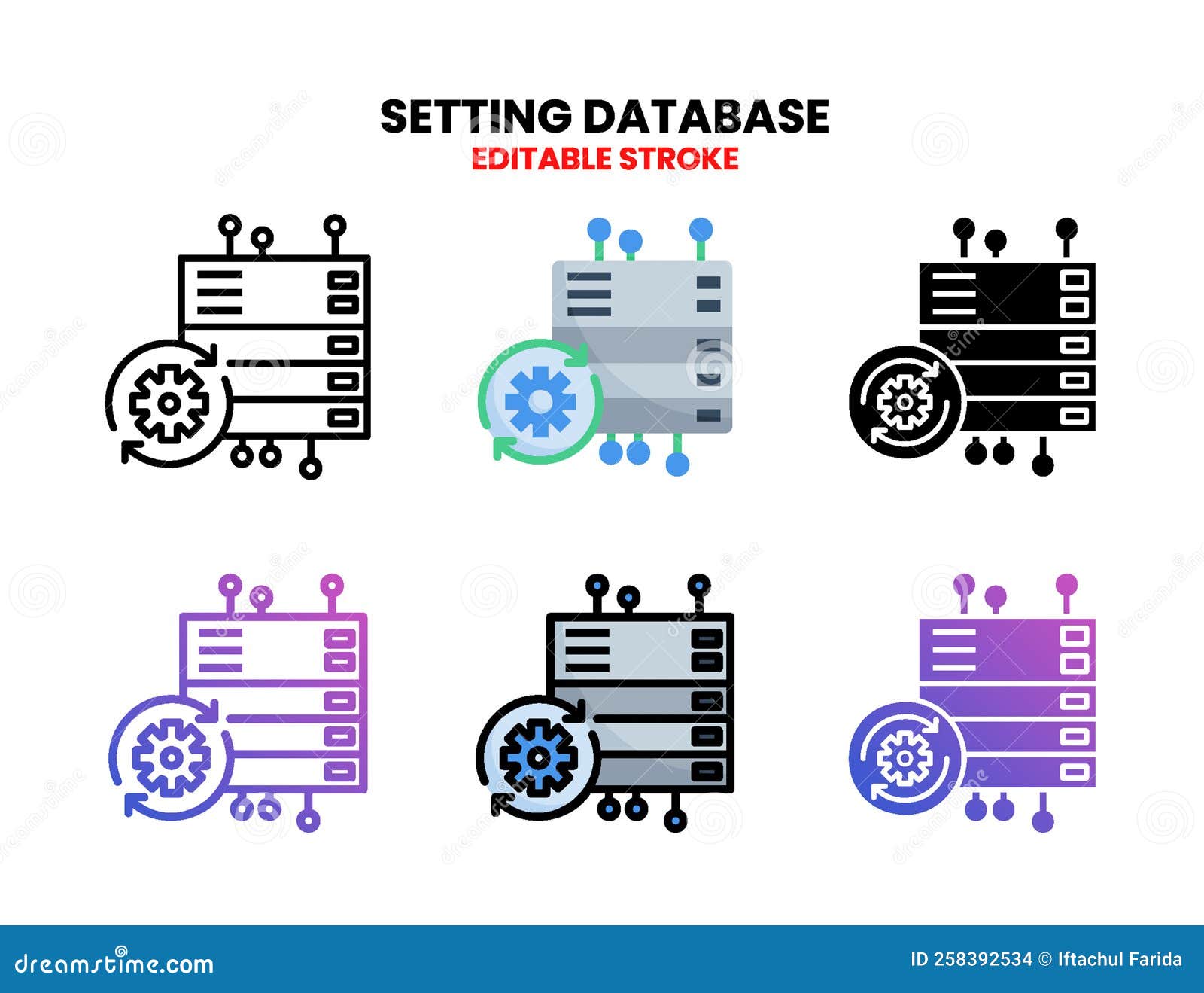 Setting Database Icon Set With Different Style Stock Illustration