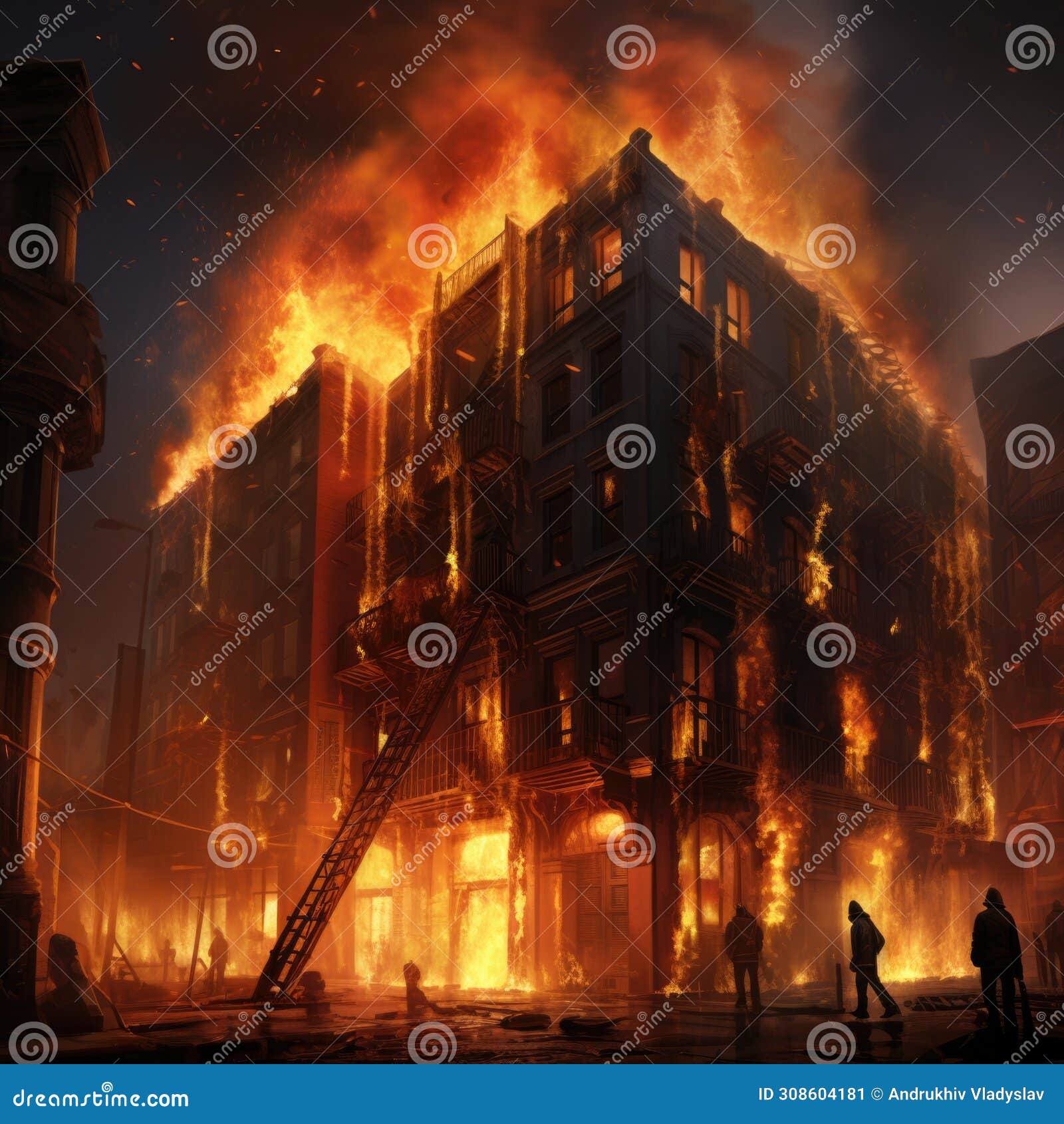 Setting fire to buildings stock illustration. Illustration of building ...