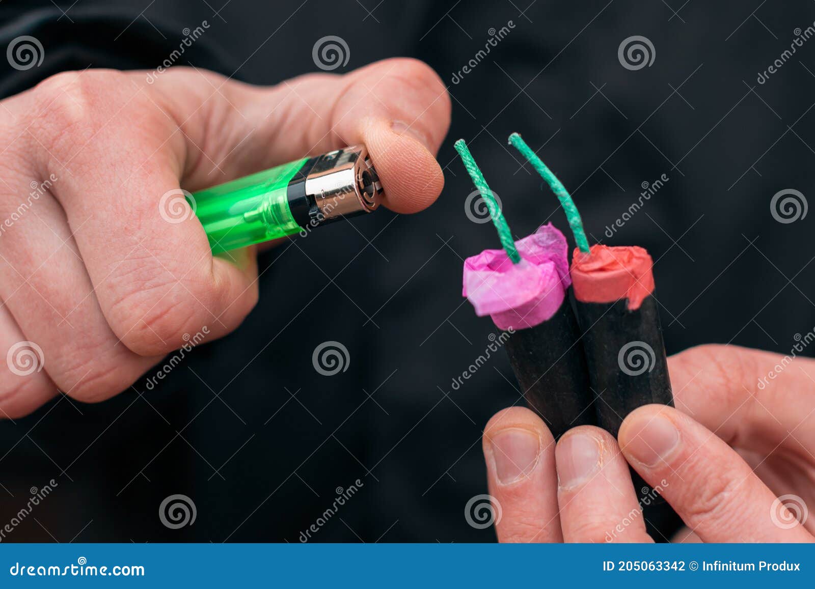 Setting Fire To the Several Firecrackers Stock Photo - Image of ...
