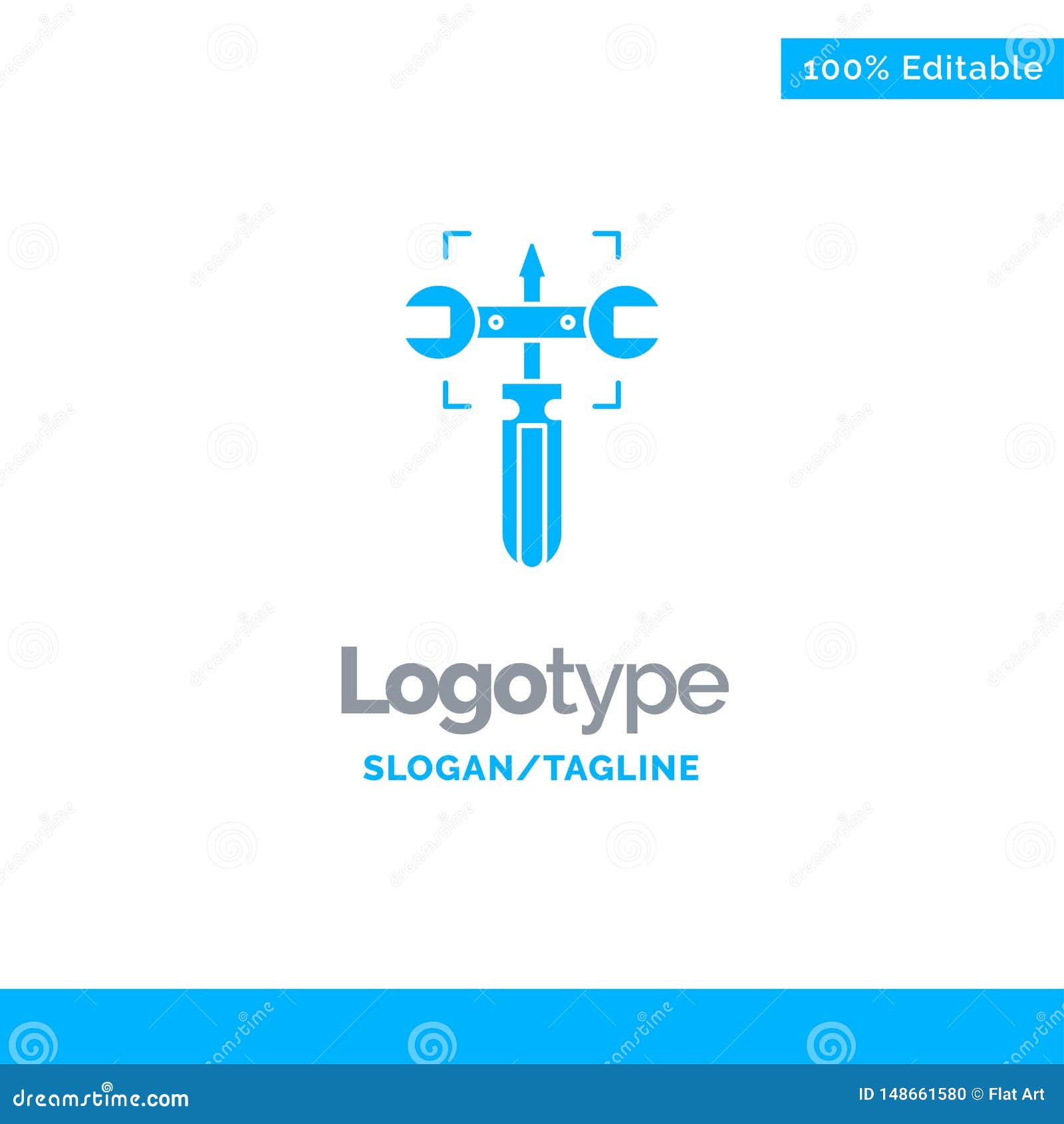 Setting, Gear, Wrench, Blue Solid Logo Template. Place for Tagline ...