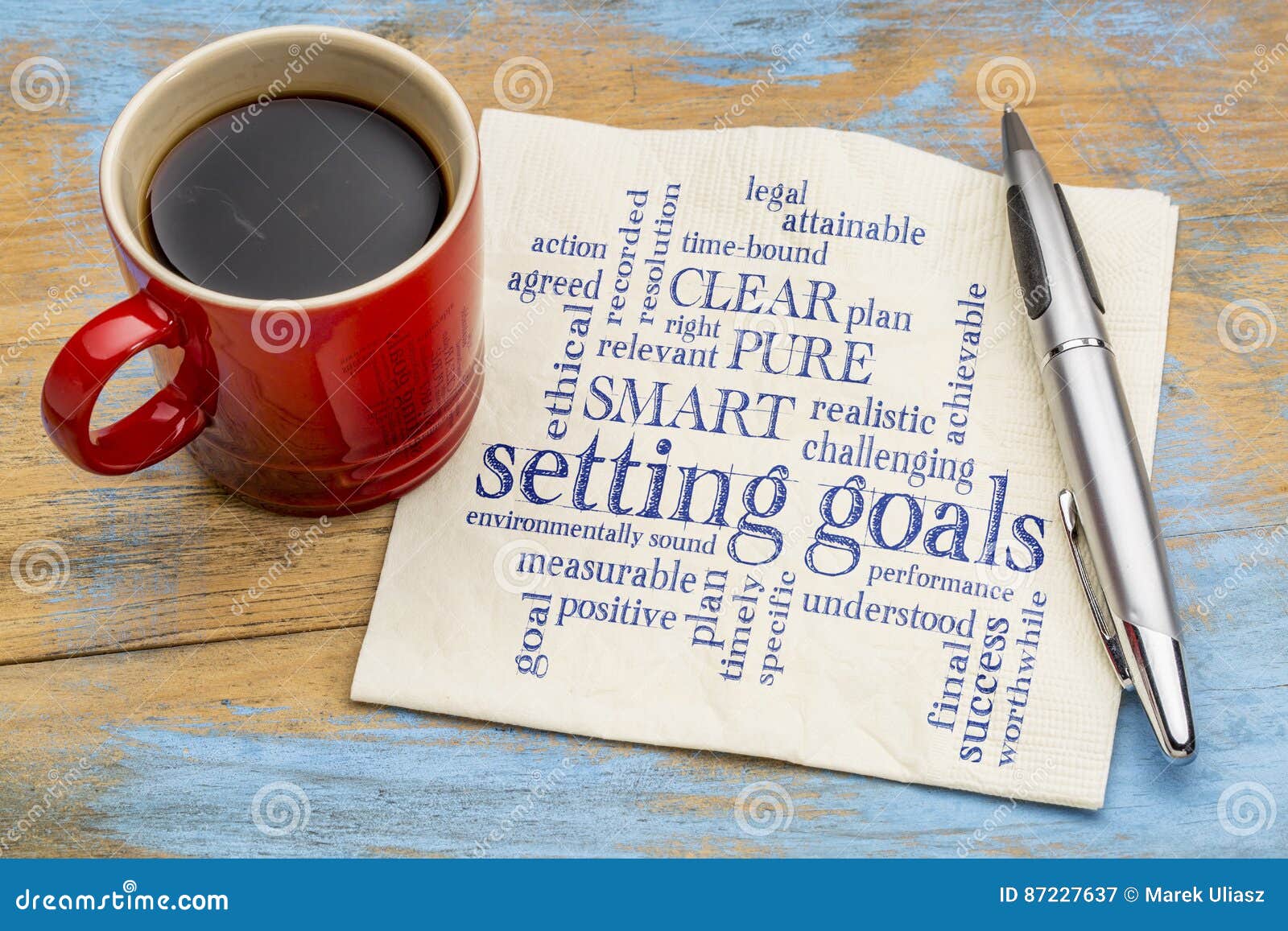 Setting Goals Word Cloud on Napkin Stock Image - Image of plan, clear ...